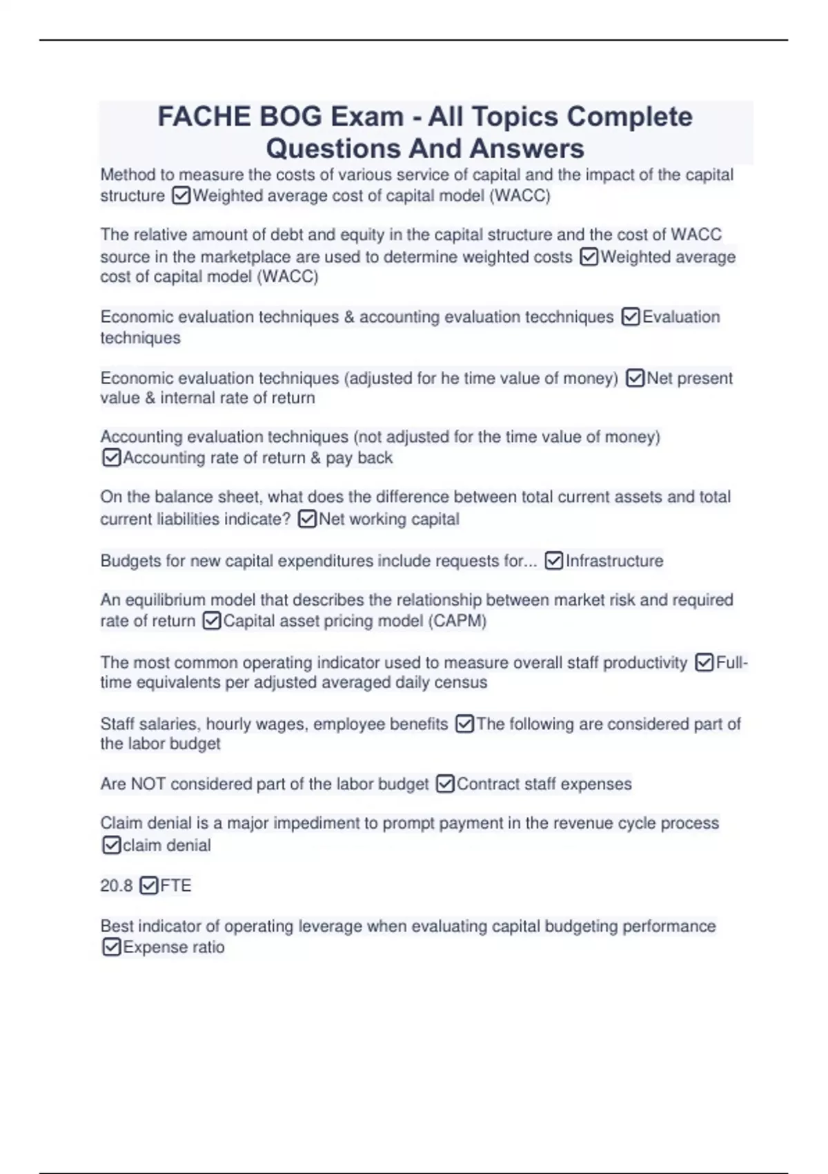 FACHE BOG Exam - All Topics Complete Questions And Answers - FACHE BOG ...