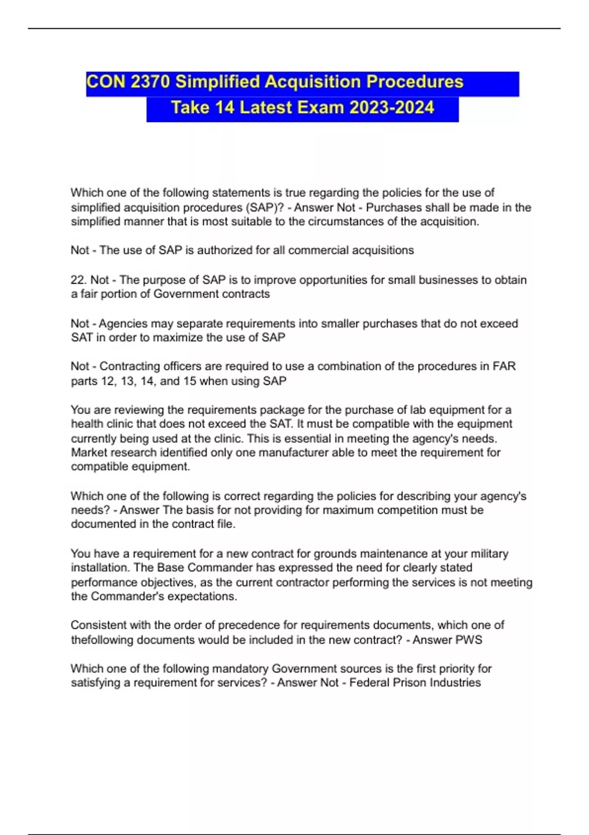 CON 2370 Simplified Acquisition Procedures Take 14 A+ Graded 2023 ...