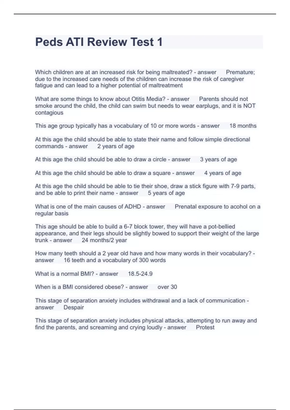 Peds ATI Review Test 1 Questions and Answers 100% correct - ATI PEDS ...