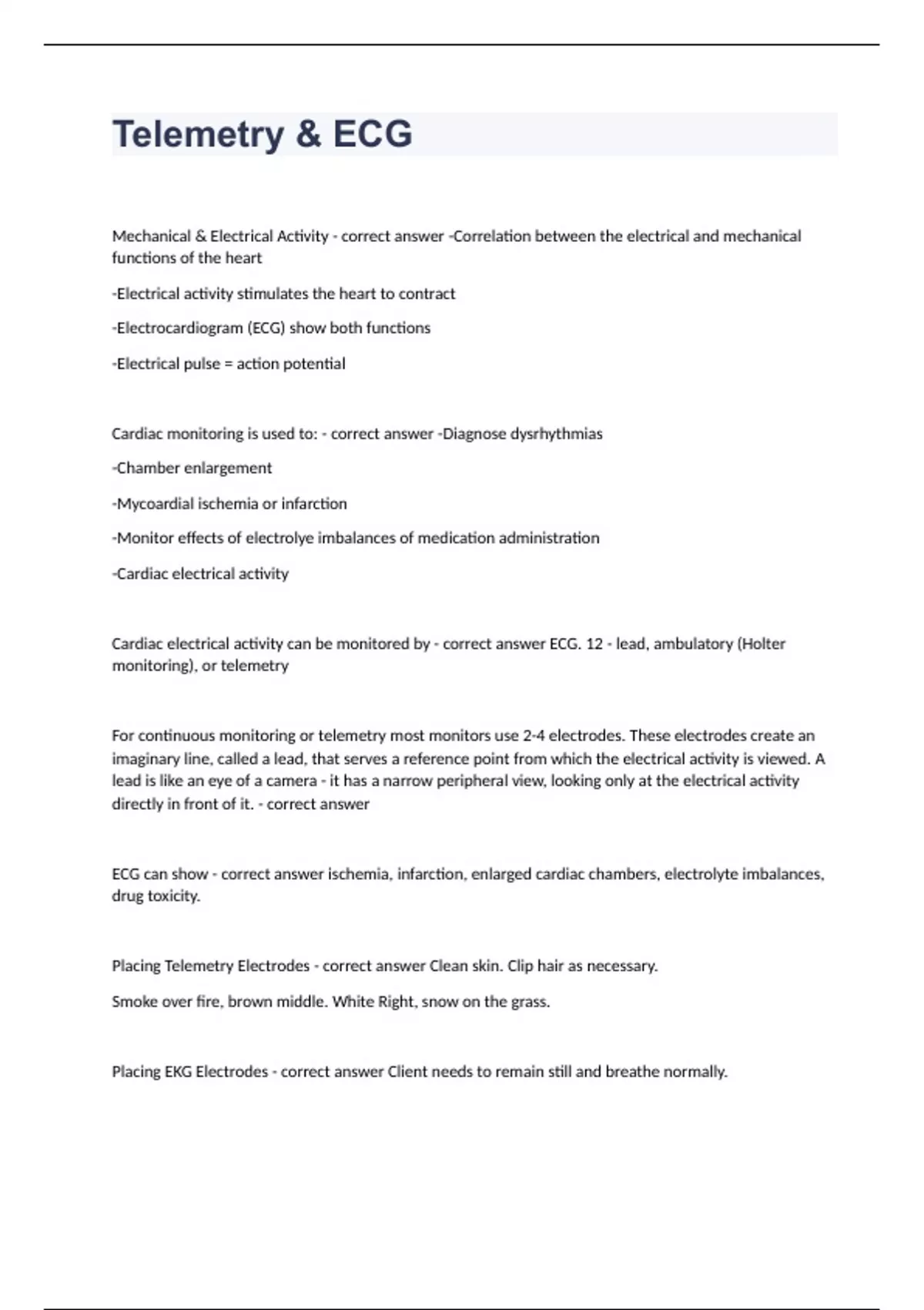 Telemetry & ECG questions with correct answers 100% - Telemetry - Stuvia US