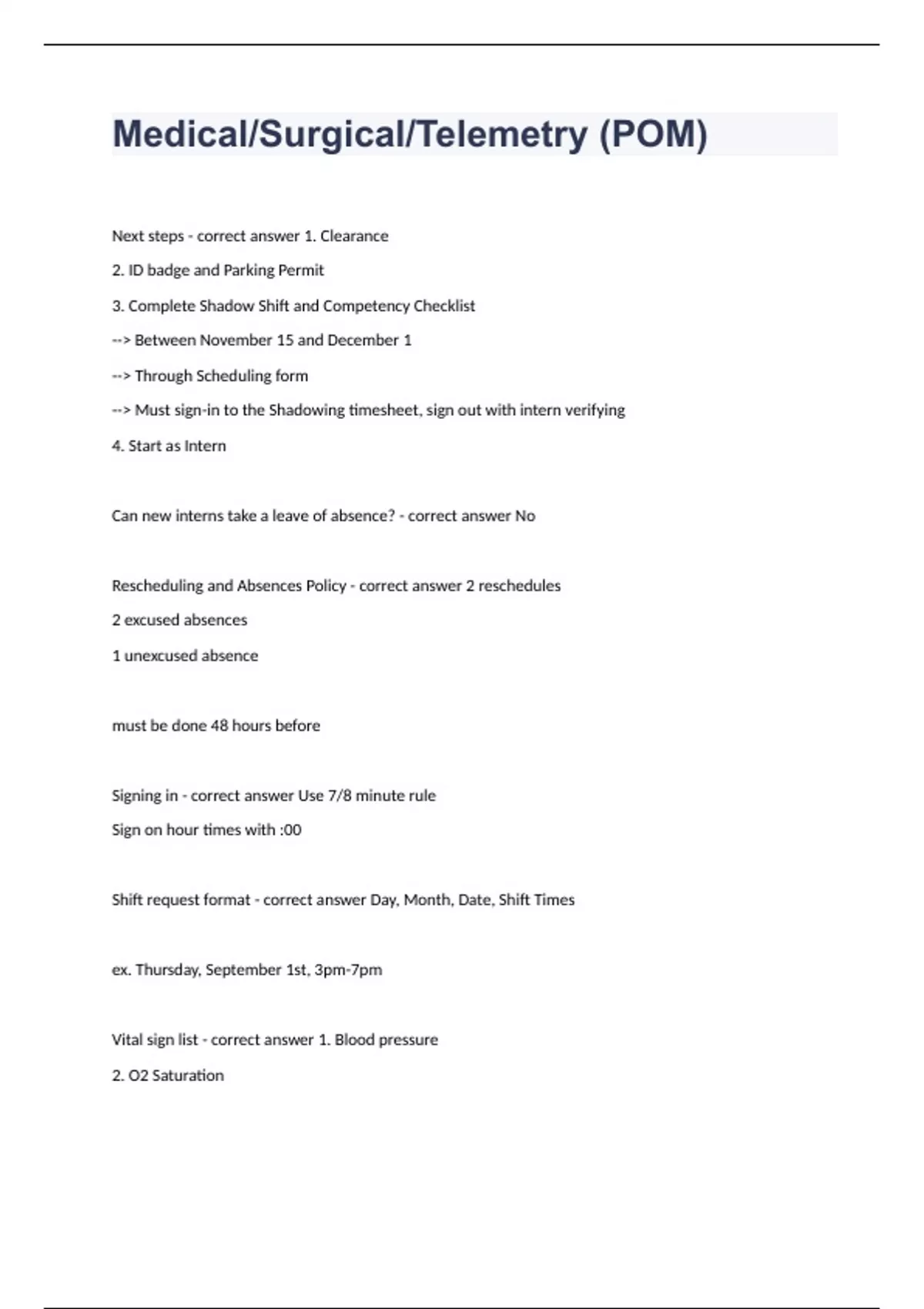 Medical Surgicalb Telemetry (POM)questions with 100% correct answers ...