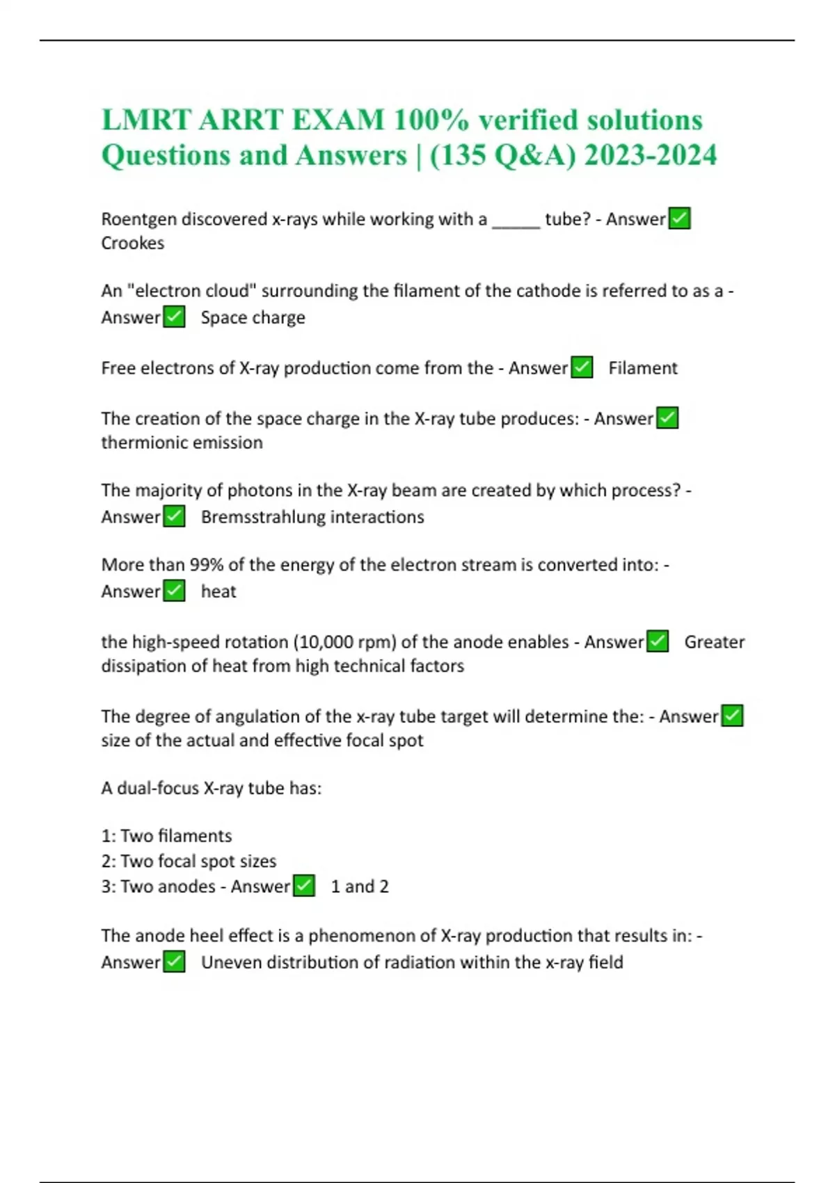 LMRT ARRT EXAM 100% verified solutions Questions and Answers | (135 Q&A ...