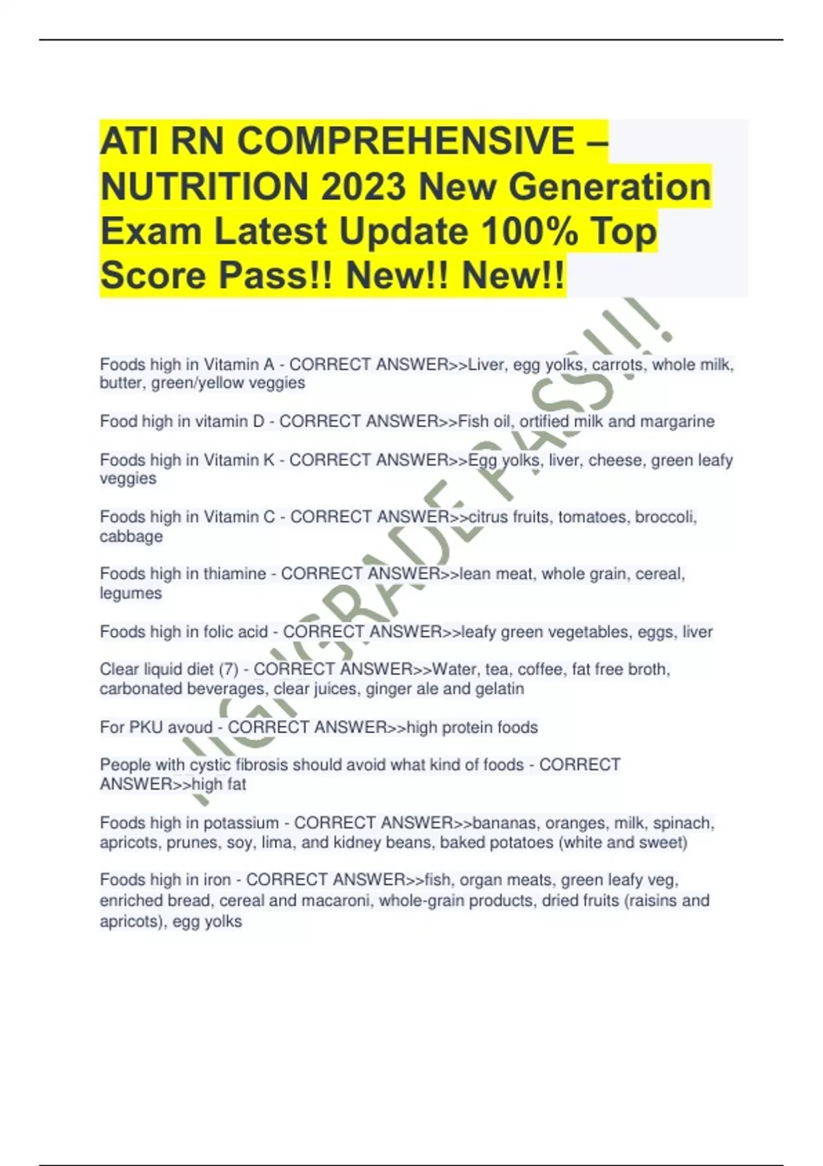 ATI RN COMPREHENSIVE – NUTRITION 2023 New Generation Exam Latest Update ...