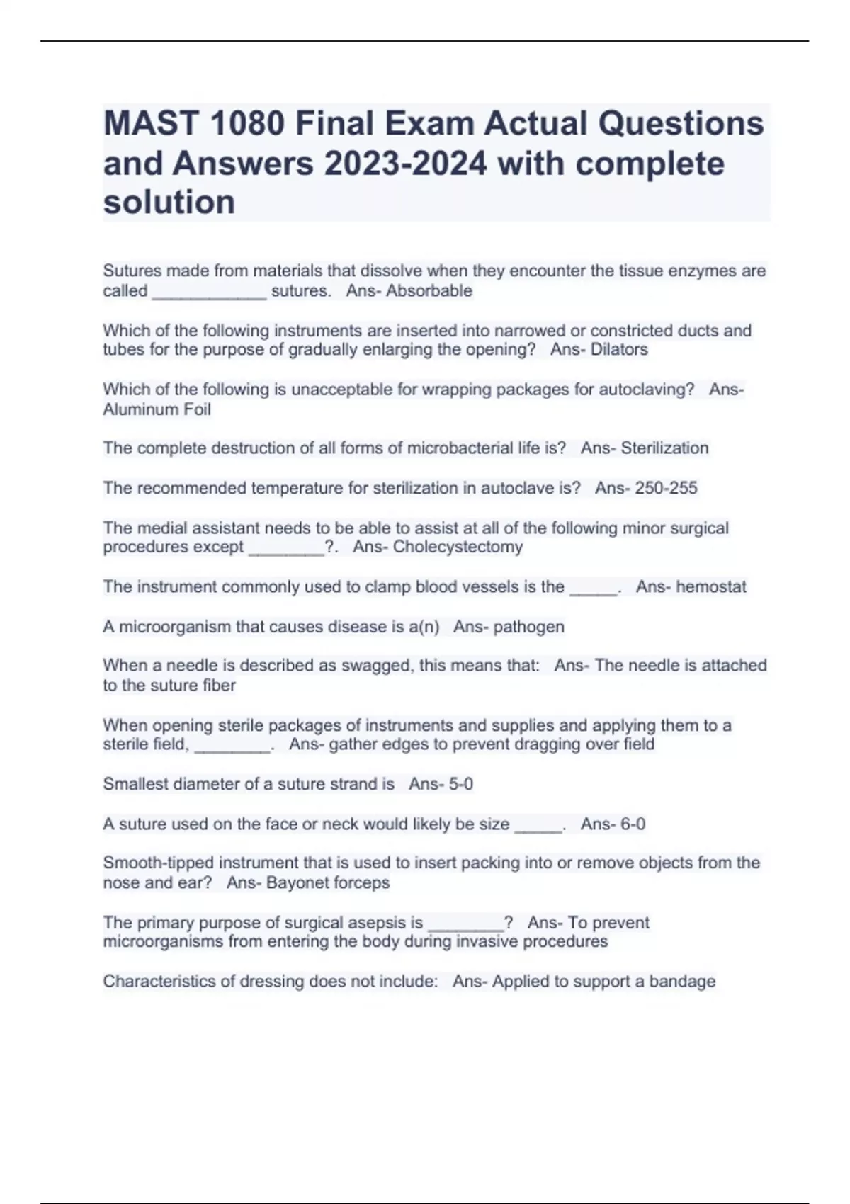 MAST 1080 Final Exam Actual Questions and Answers with complete ...