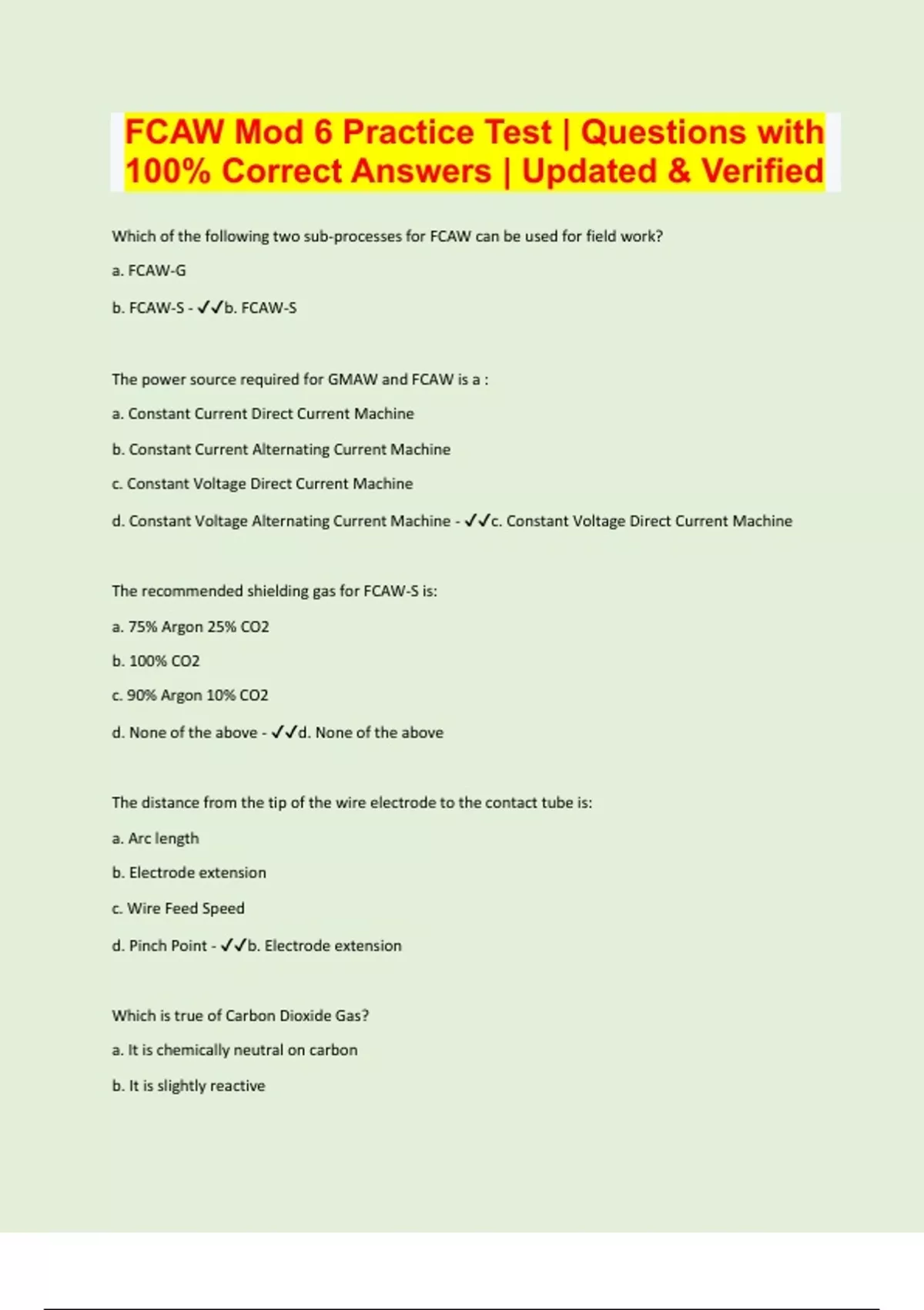 FCAW Mod 6 Practice Test | Questions with 100% Correct Answers ...