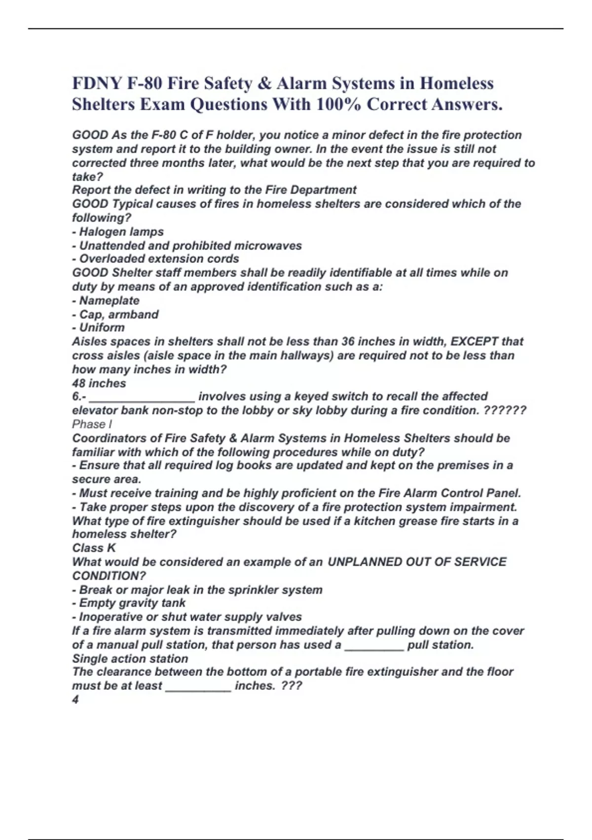 FDNY F-80 Fire Safety & Alarm Systems in Homeless Shelters Exam ...