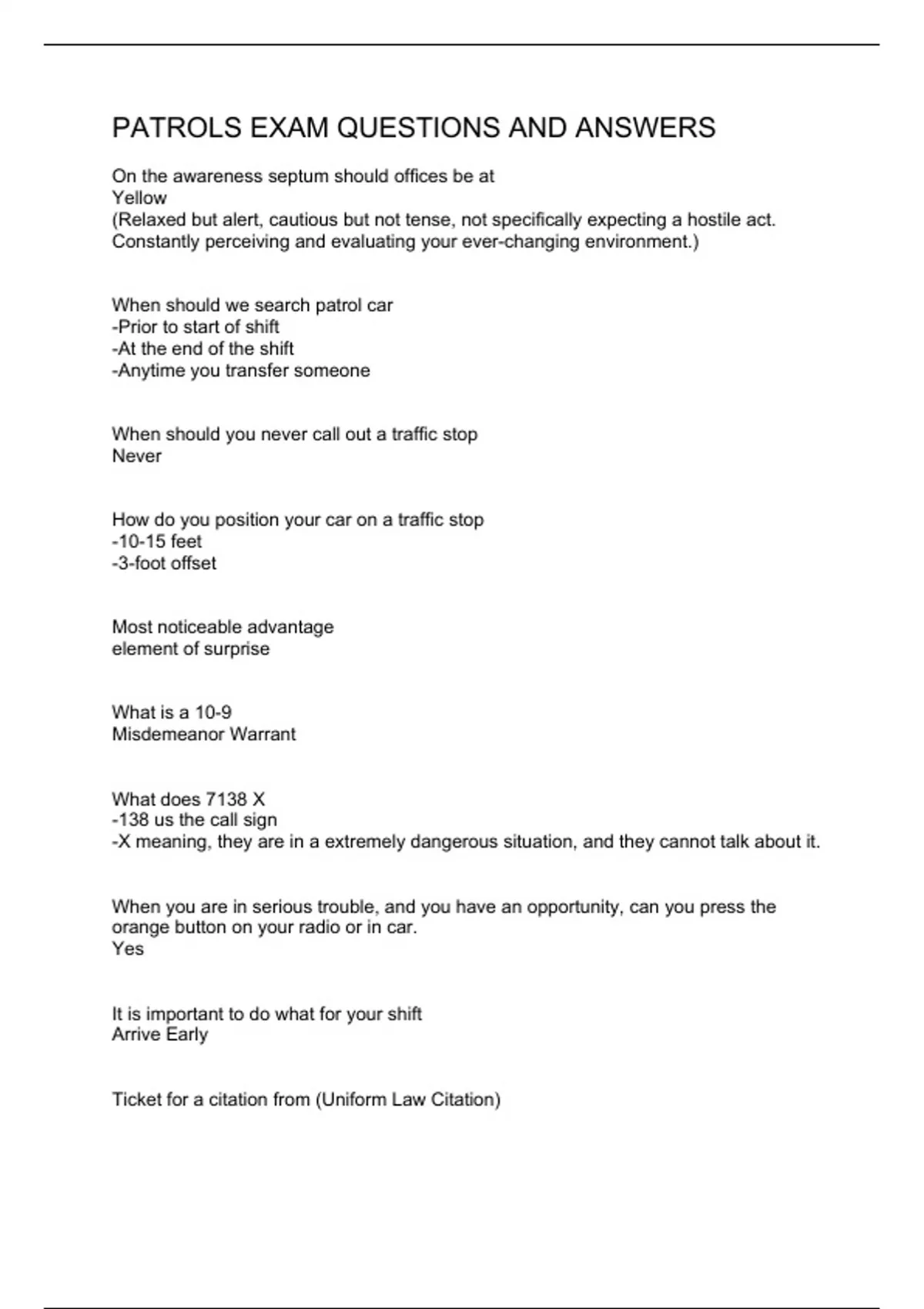 PATROLS EXAM QUESTIONS AND ANSWERS/PATROLS TEST QUESTIONS AND ANSWERS ...