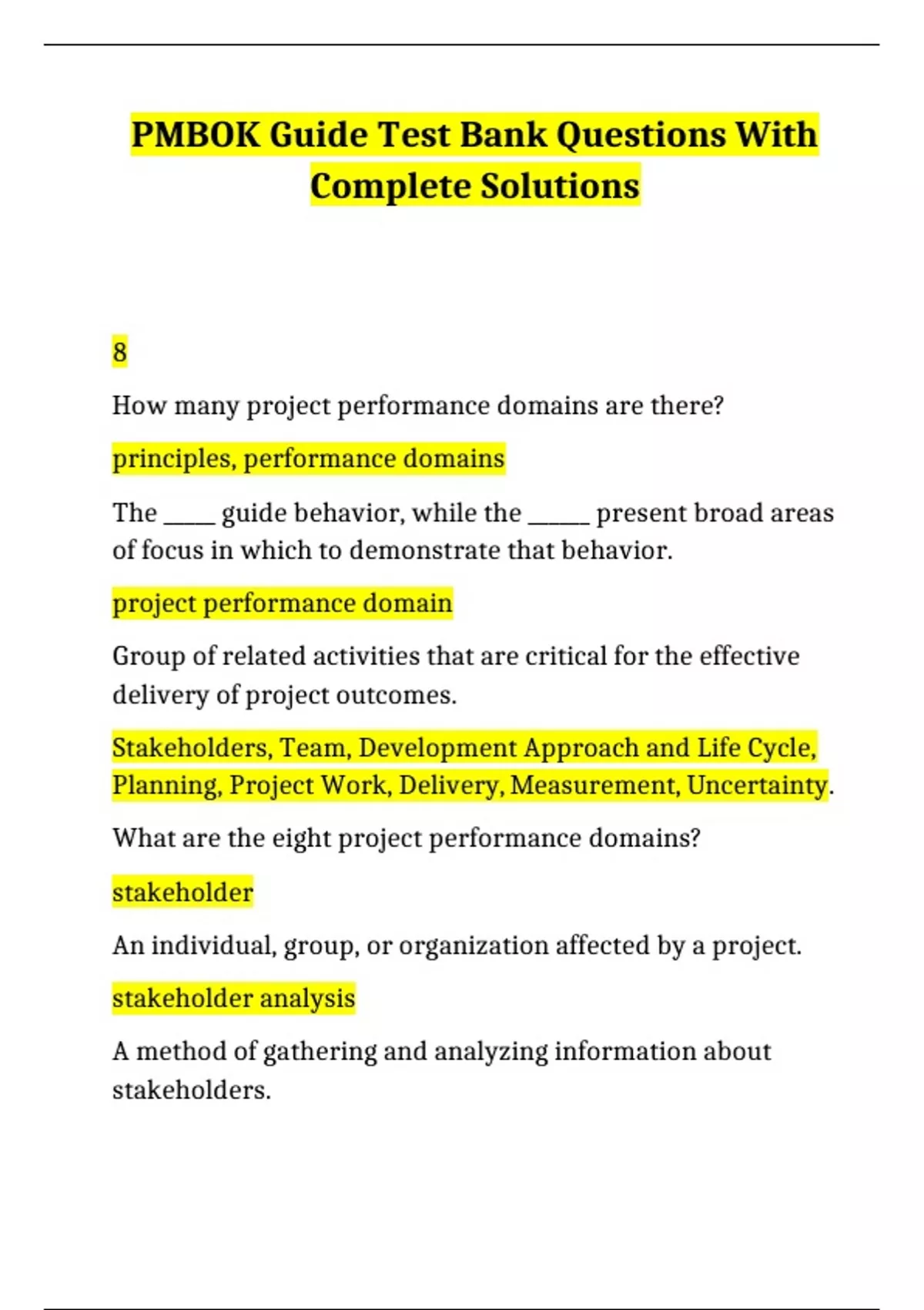 PMBOK Guide Test Bank Questions With Complete Solutions - PMBOK - Stuvia US