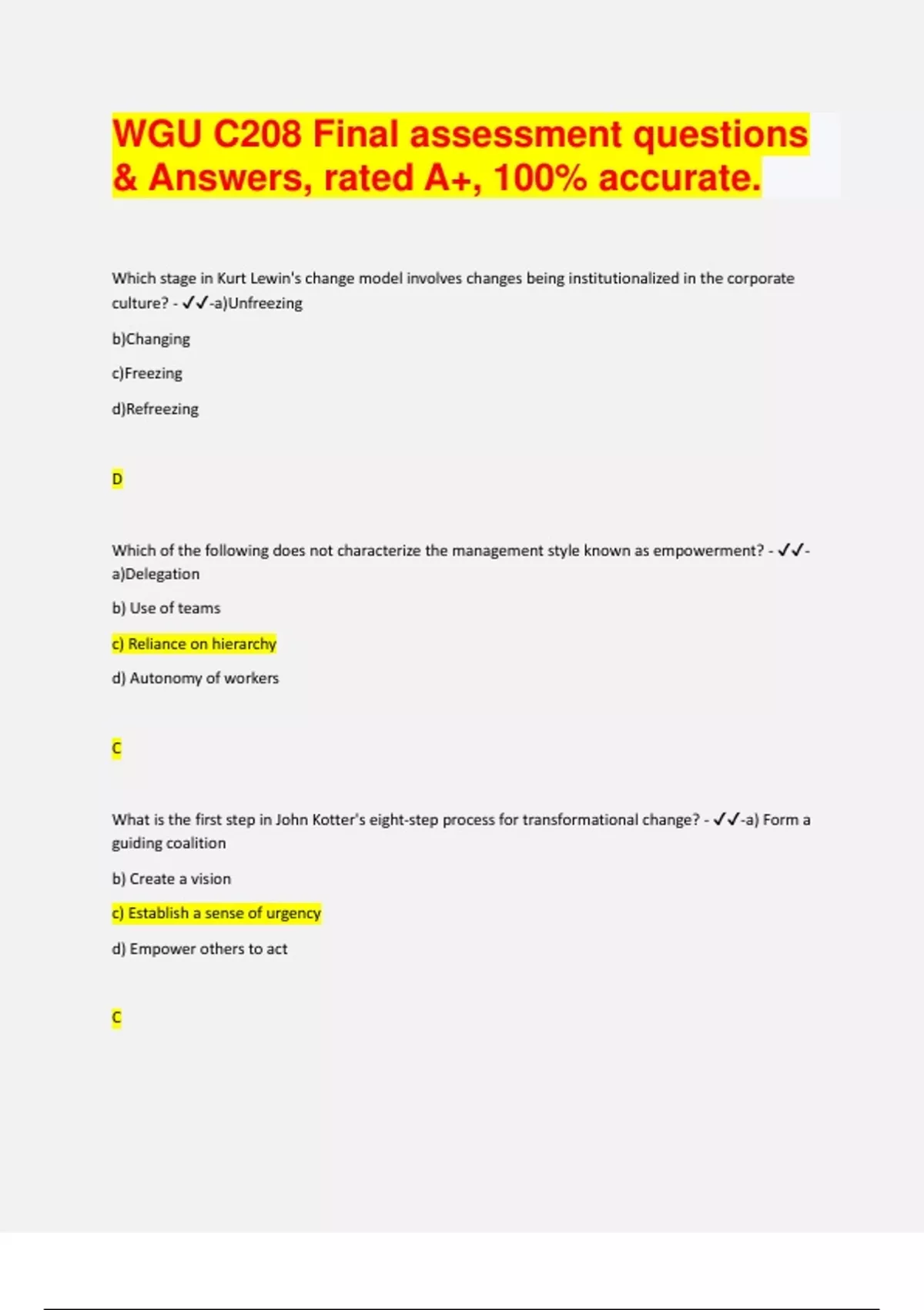 WGU C208 Final assessment questions & Answers, rated A+, 100% accurate ...