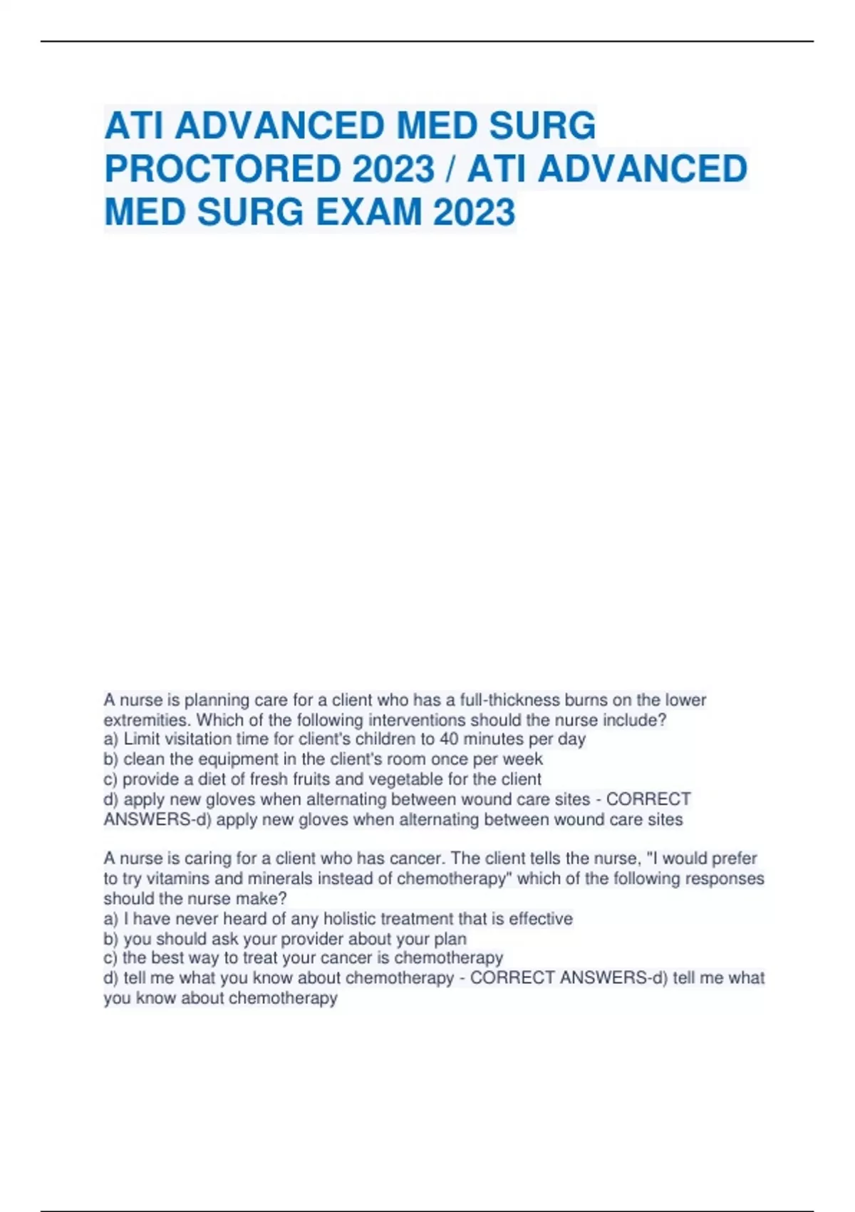 ATI ADVANCED MED SURG PROCTORED 2023 / ATI ADVANCED MED SURG EXAM 2023 ...