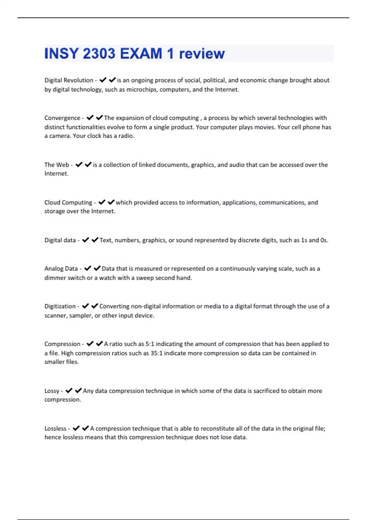 INSY 2303 EXAM 1 review Questions and Answers(A+ Solution guide) - INSY ...