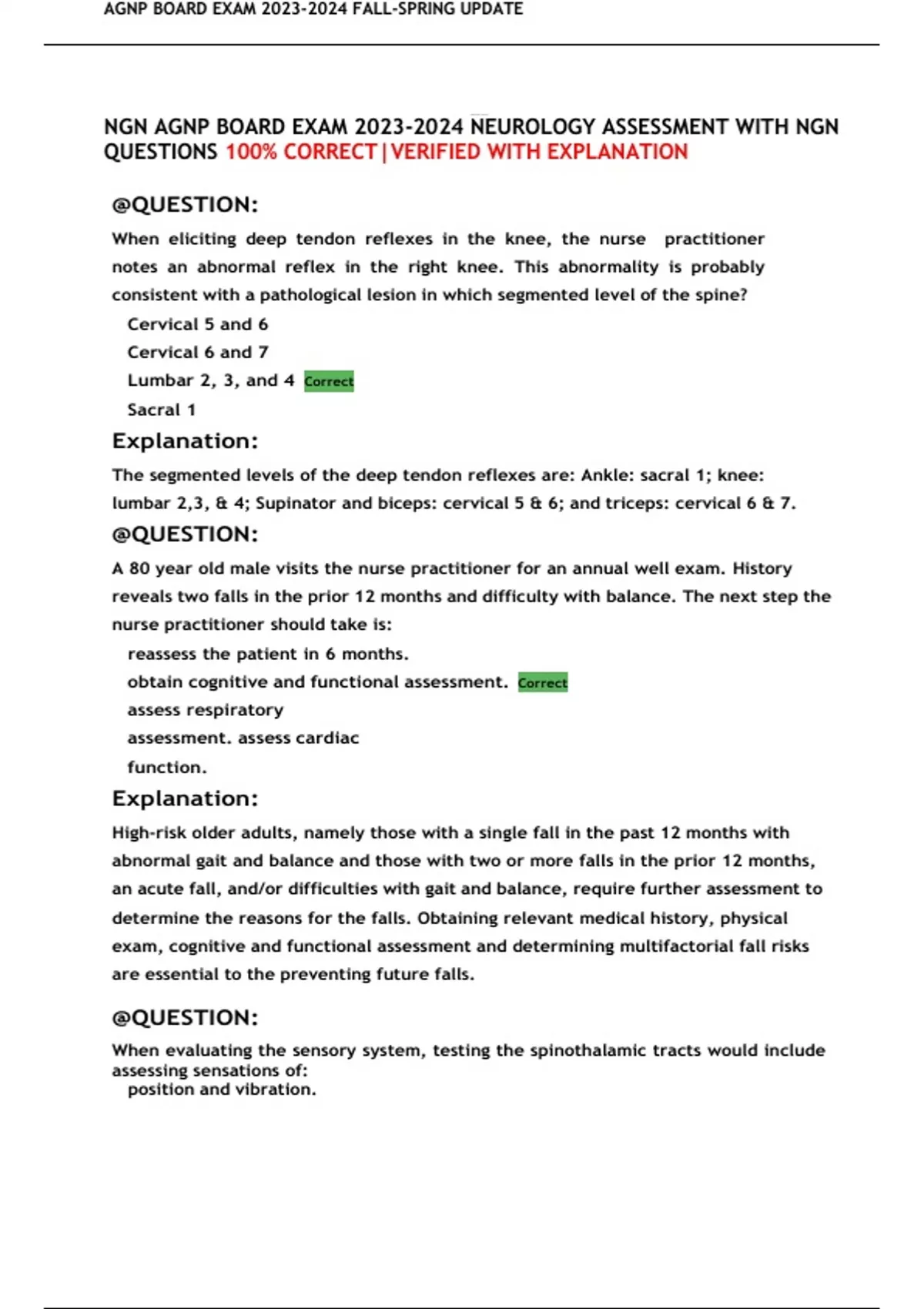 NGN AGNP BOARD EXAM NEUROLOGY ASSESSMENT WITH NGN QUESTIONS 100% ...