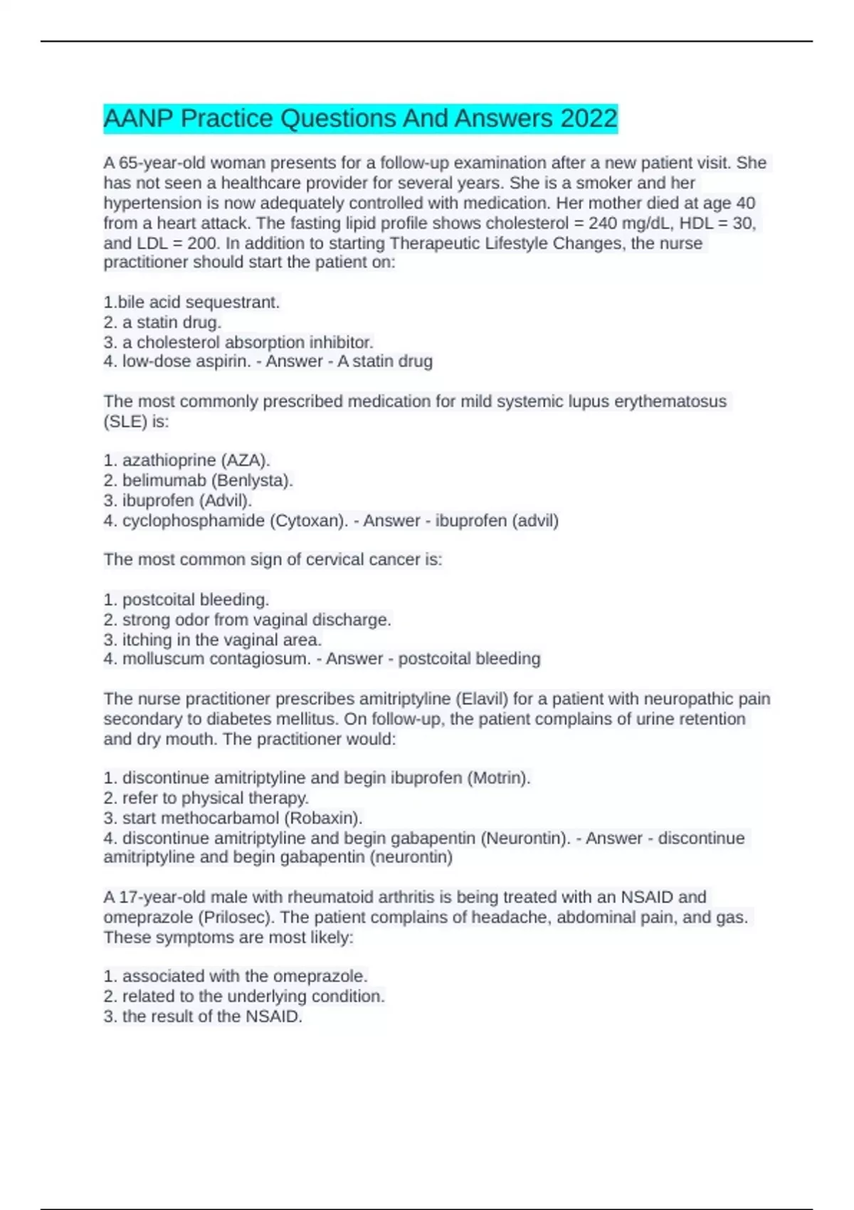 AANP Practice Questions And Answers 2022 - Advance nursing - Stuvia US