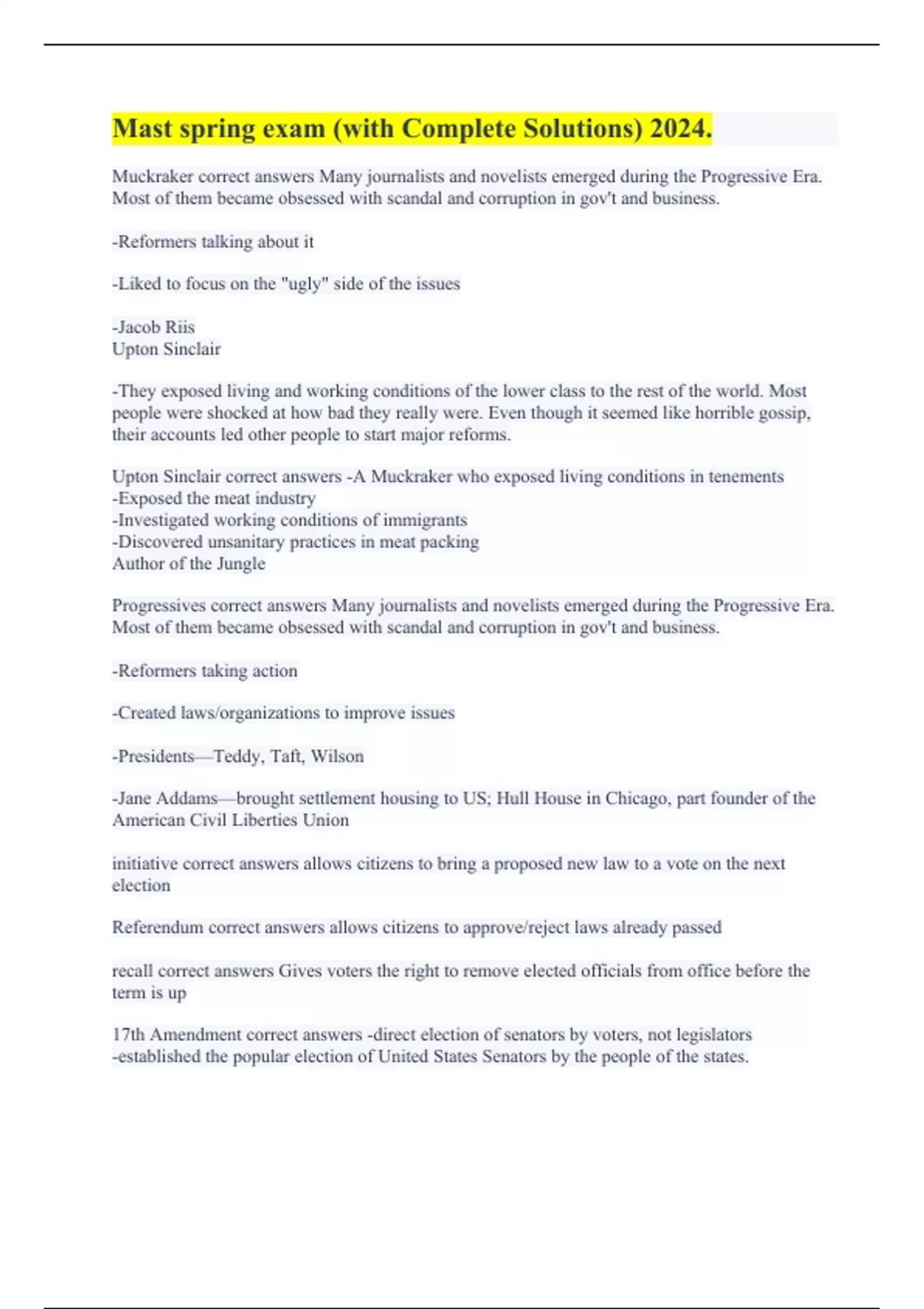 Mast spring exam (with Complete Solutions) 2024. - Mast spring - Stuvia US