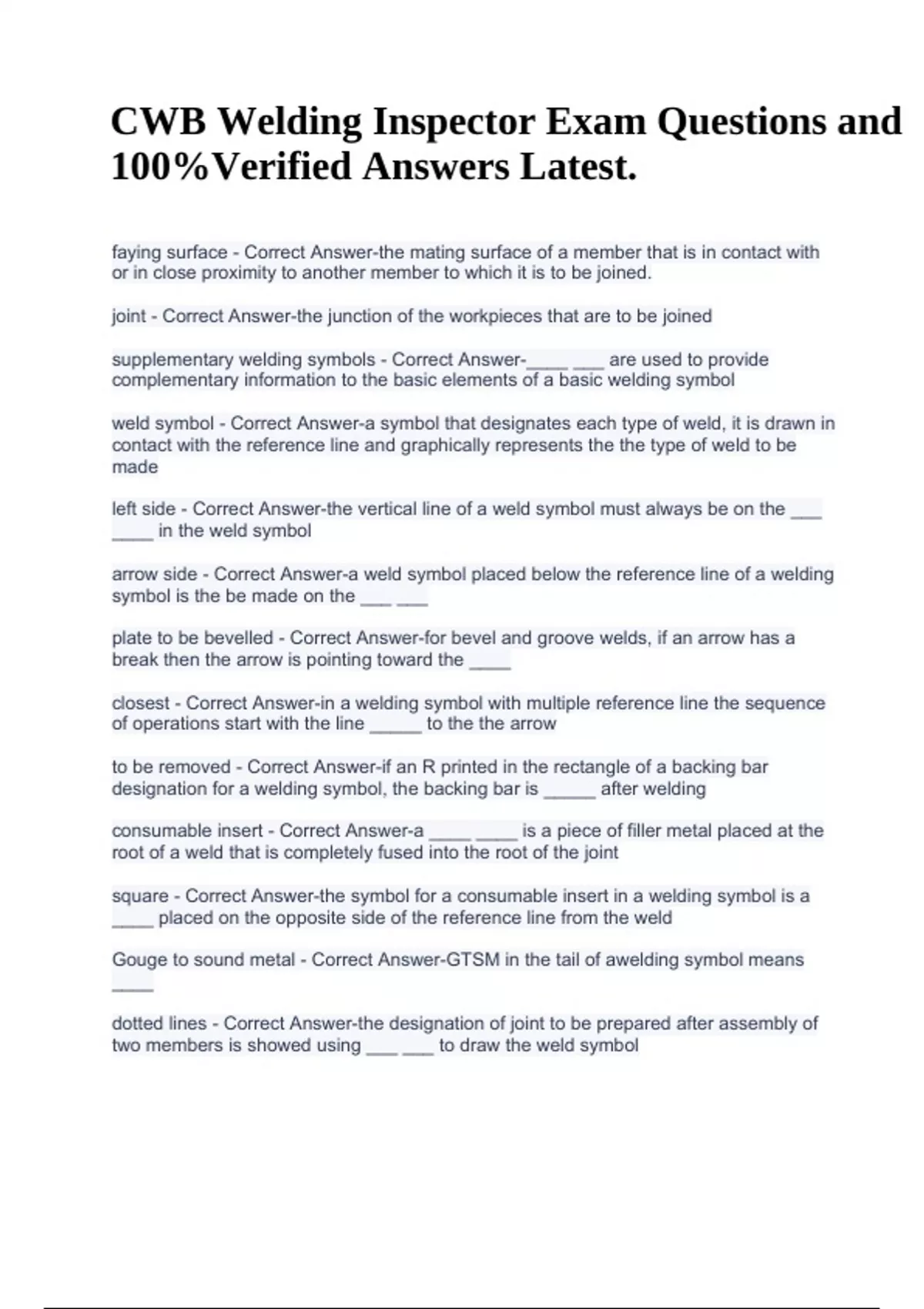 CWB Welding Inspector Questions and Answers 2024/2025 (Verified Answers ...