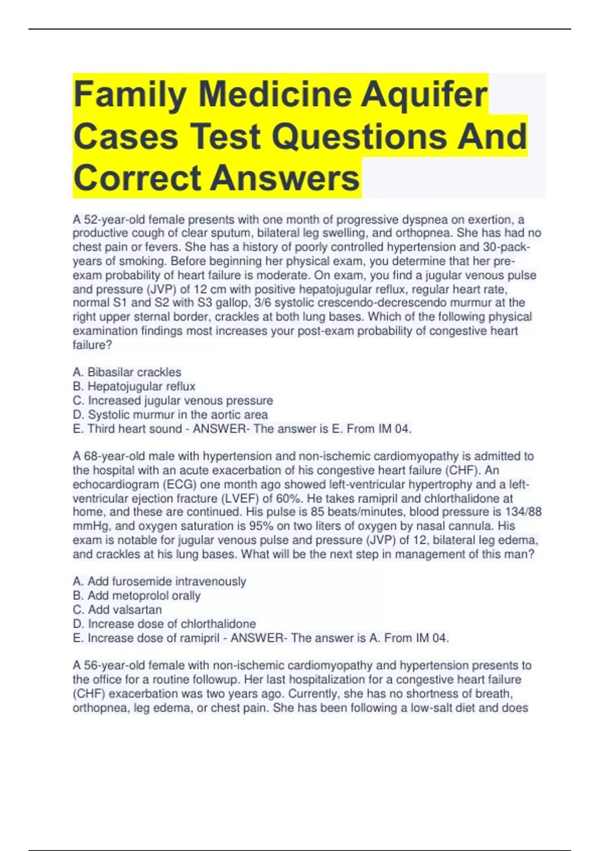 Family Medicine Aquifer Cases Test Questions And Correct Answers ...