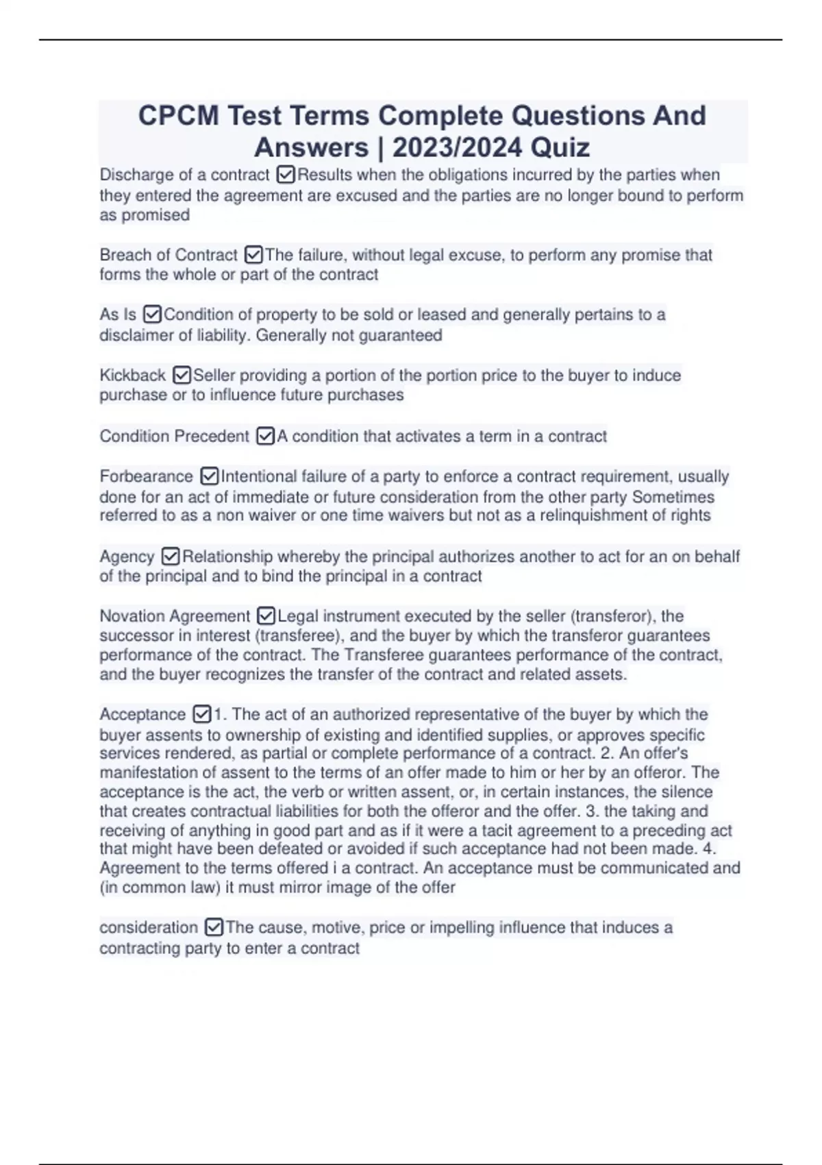 CPCM Test Terms Complete Questions And Answers | 2023/2024 Quiz - CPCM ...