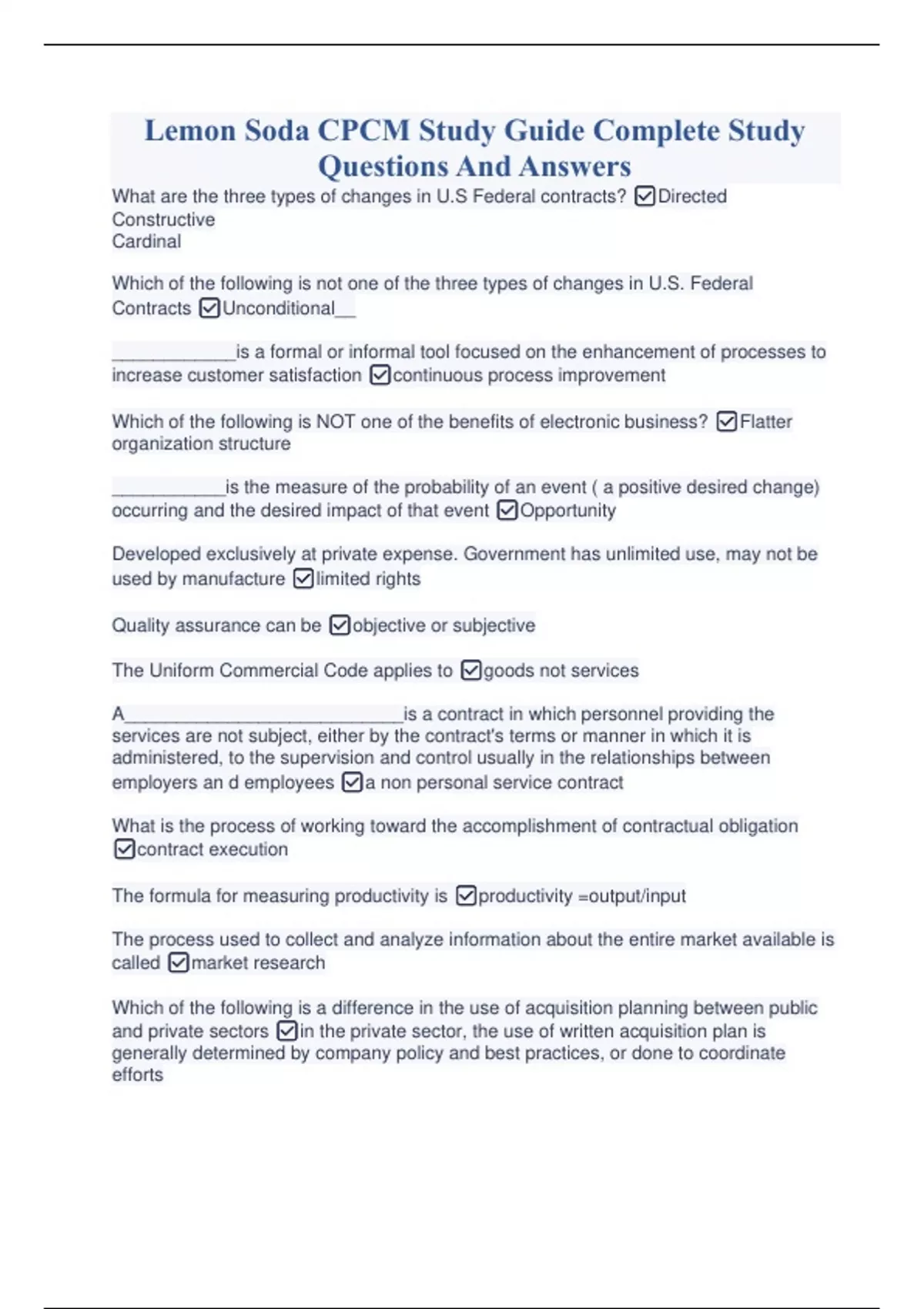 Lemon Soda CPCM Study Guide Complete Study Questions And Answers ...