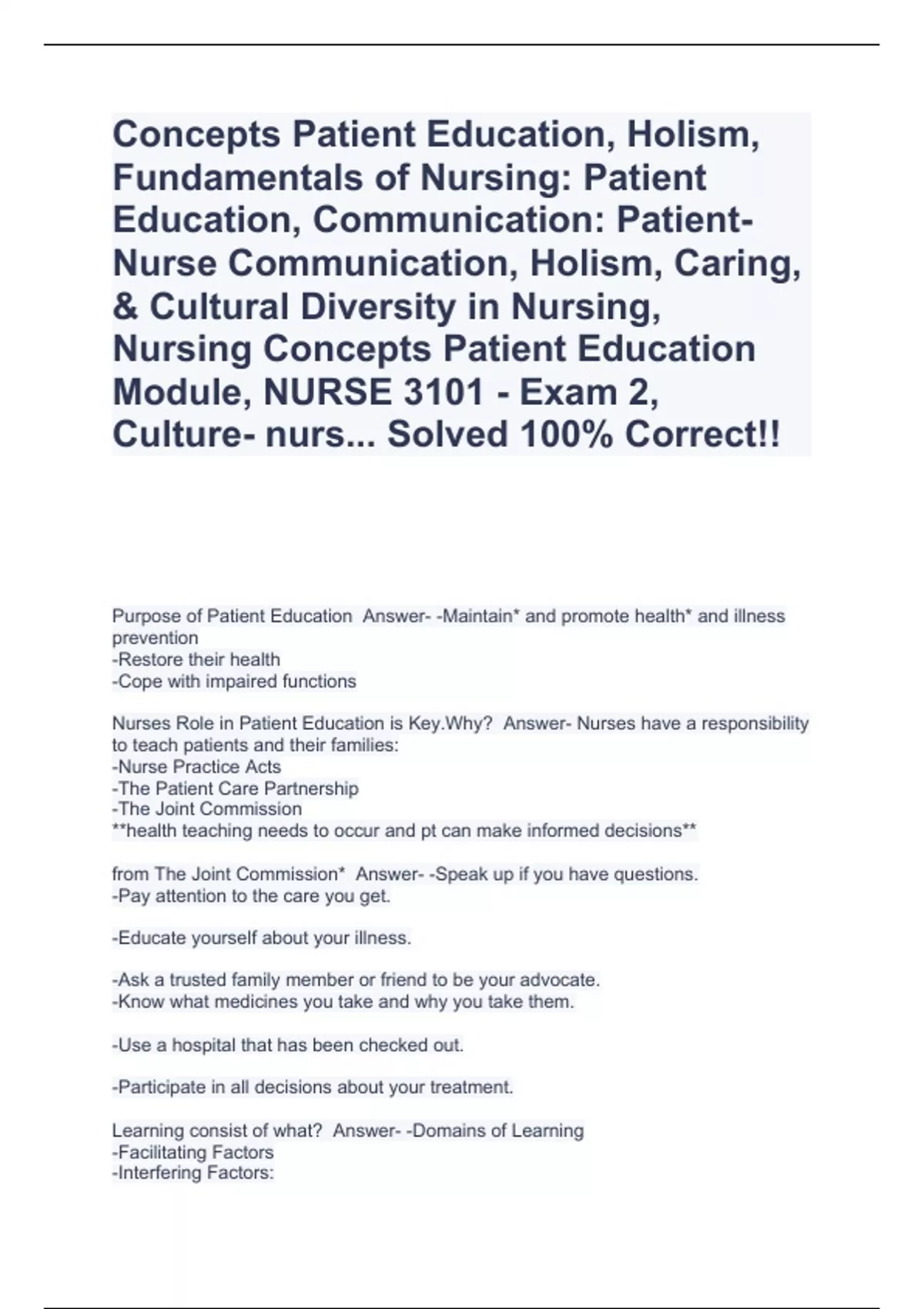Concepts Patient Education, Holism, Fundamentals of Nursing: Patient ...