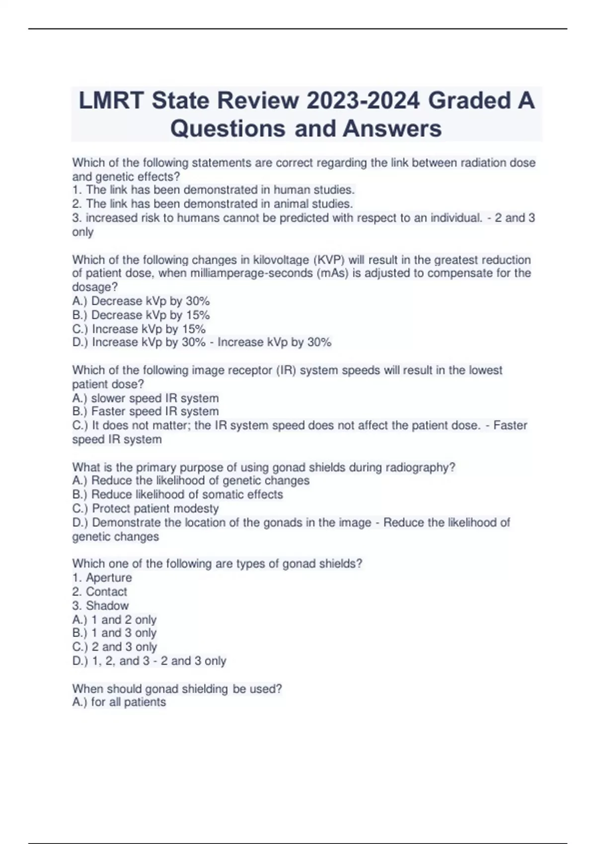LMRT State Review Graded A Questions and Answers - LMRT - Stuvia US