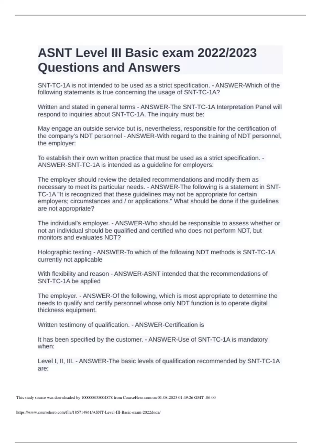 ASNT LEVEL III BASIC EXAM - Stuvia UK