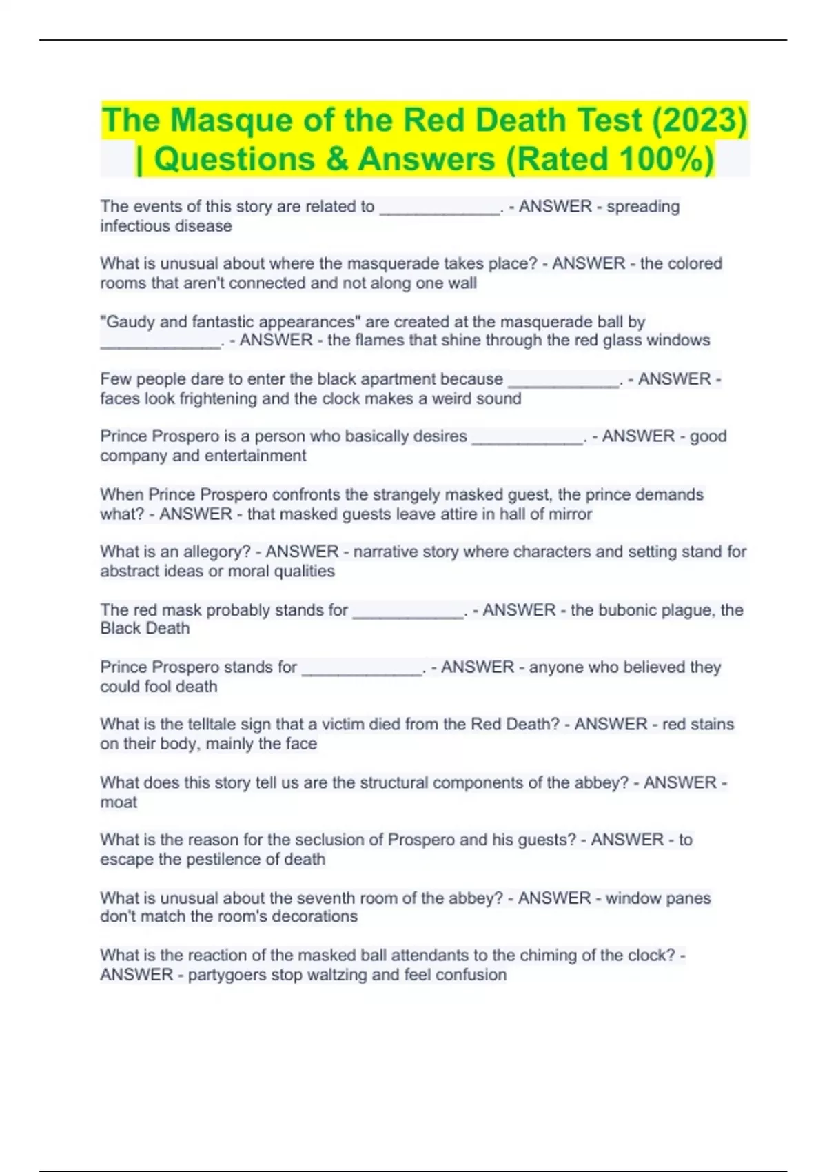 The Masque of the Red Death Test (2023) | Questions & Answers (Rated ...