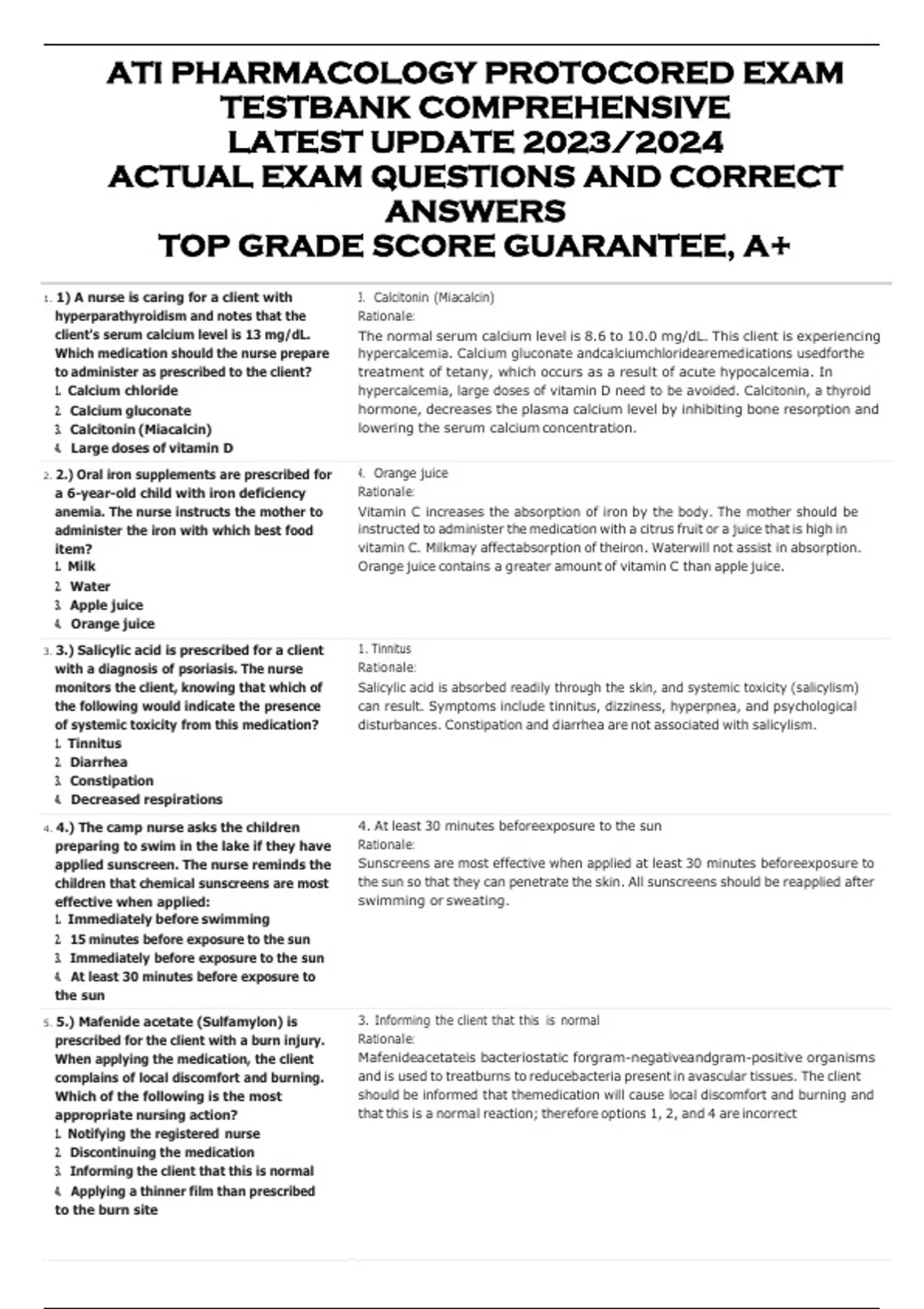 ATI PHARMACOLOGY PROTOCORED EXAM TESTBANK COMPREHENSIVE LATEST UPDATE ...