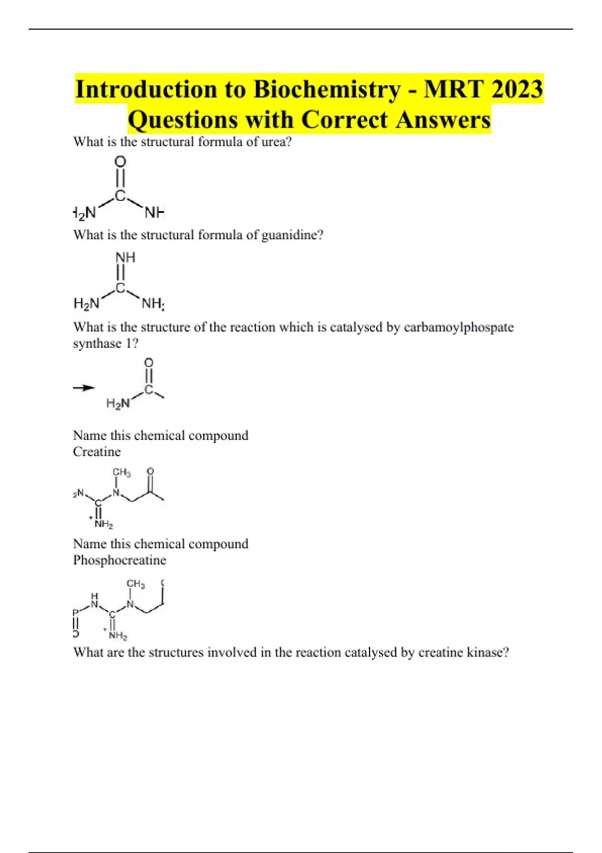 Introduction to Biochemistry - MRT 2023 Questions with Correct Answers ...