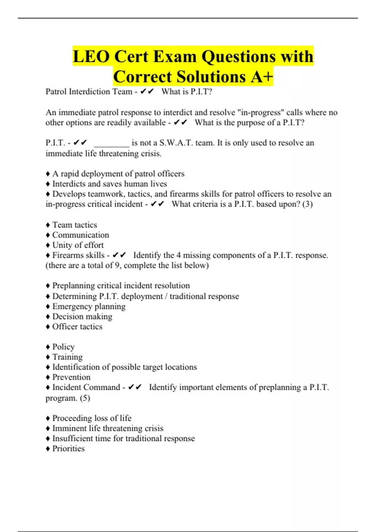 LEO Cert Exam Questions with Correct Solutions A+ - LEO Cert - Stuvia US