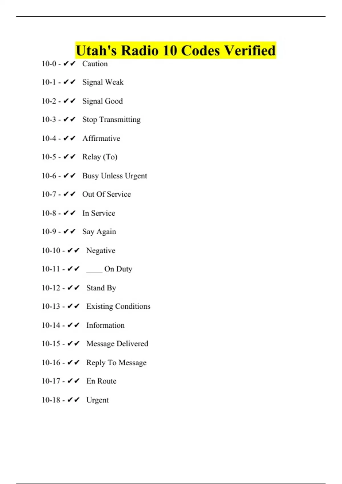 Utah s Radio 10 Codes Verified Utah s Radio 10 Codes Stuvia US