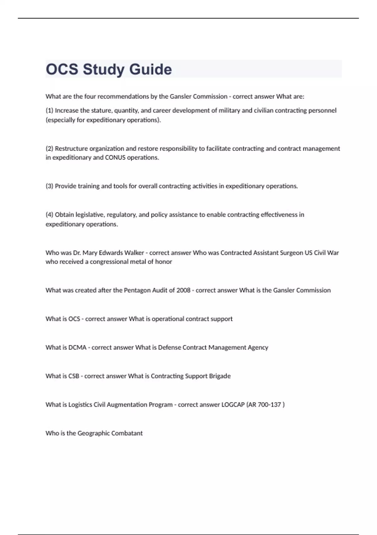 OCS Study Guide fully solved 2023/2024 - Army OCS - Stuvia US