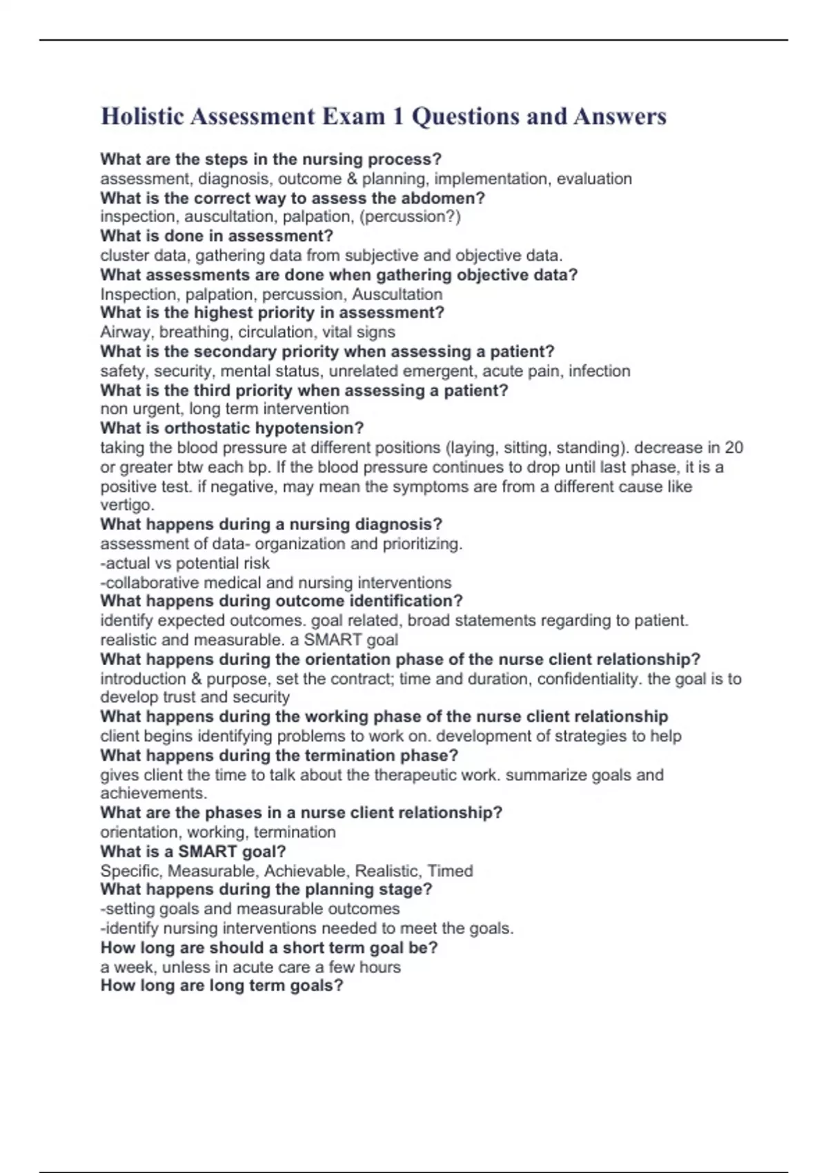 Holistic Assessment Exam 1 Questions and Answers - Holistic Health ...