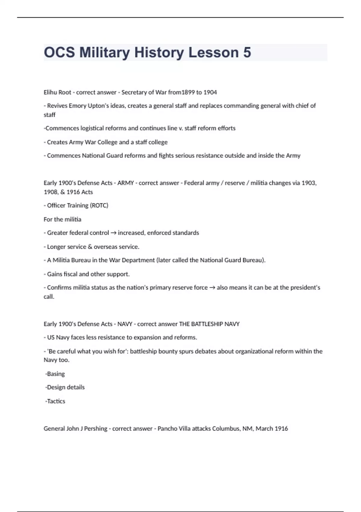 OCS Military History Lesson 5 question n answers graded A+ - Army OCS ...
