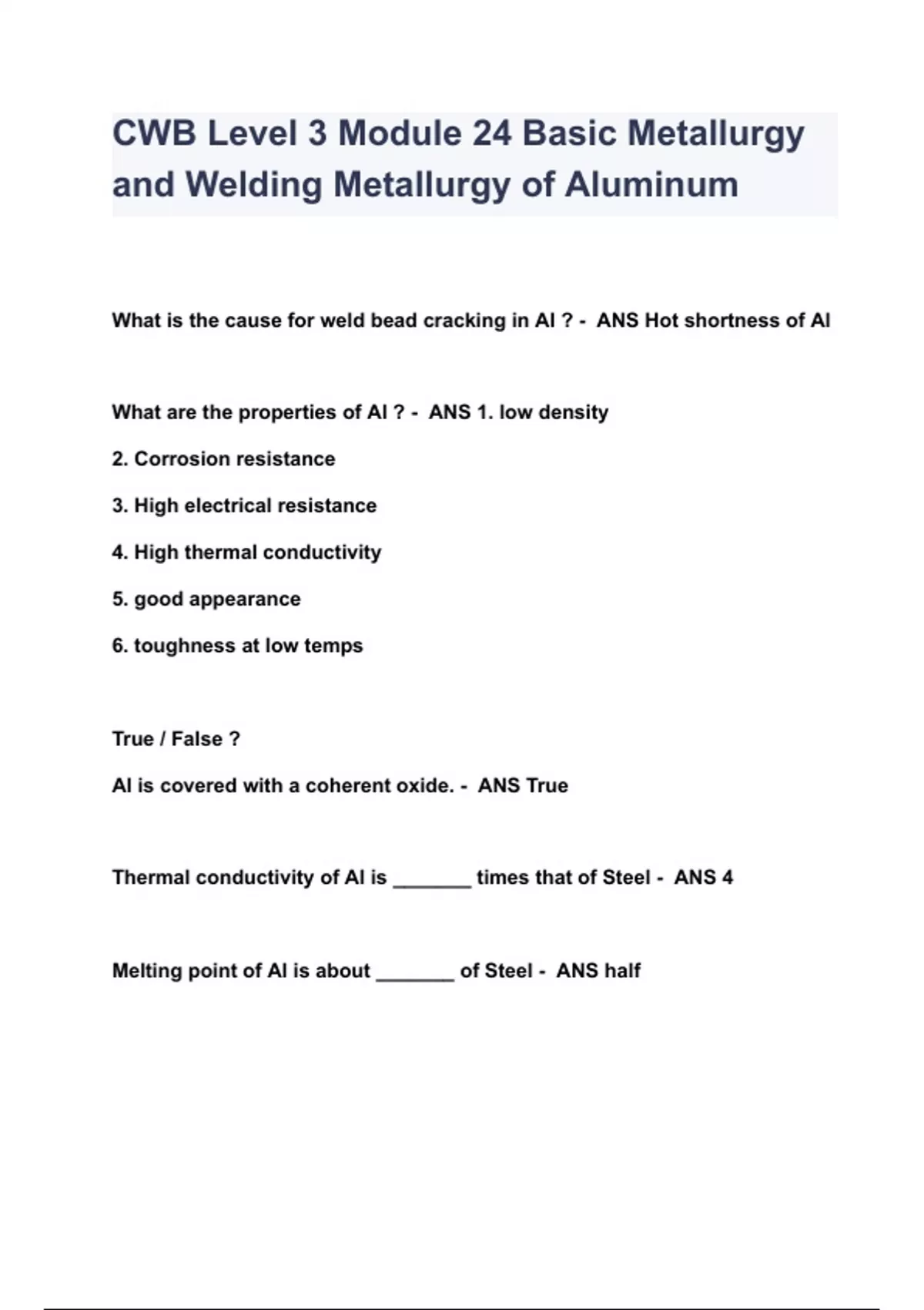 CWB Level 3 Module 24 Basic Metallurgy and Welding Metallurgy of ...