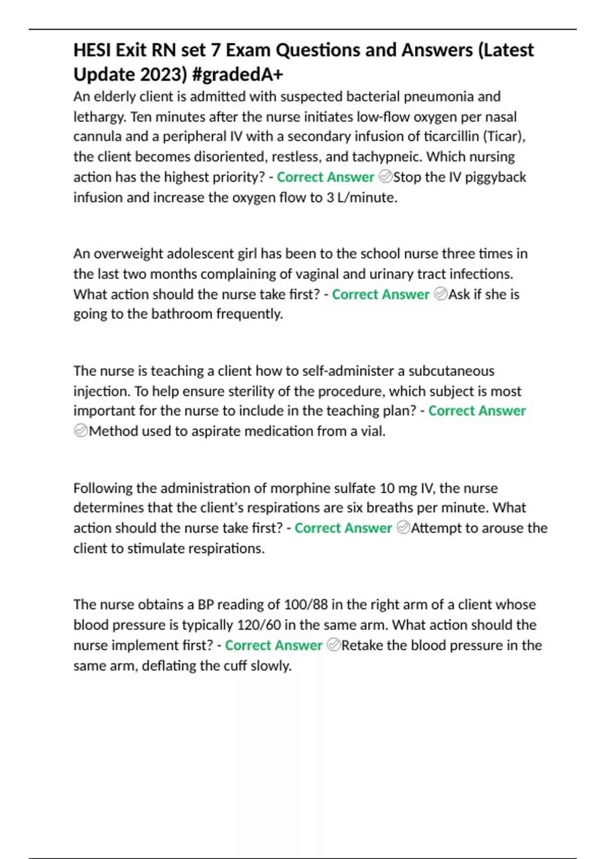 HESI Exit RN set 7 Exam Questions and Answers (Latest Update 2023) # ...