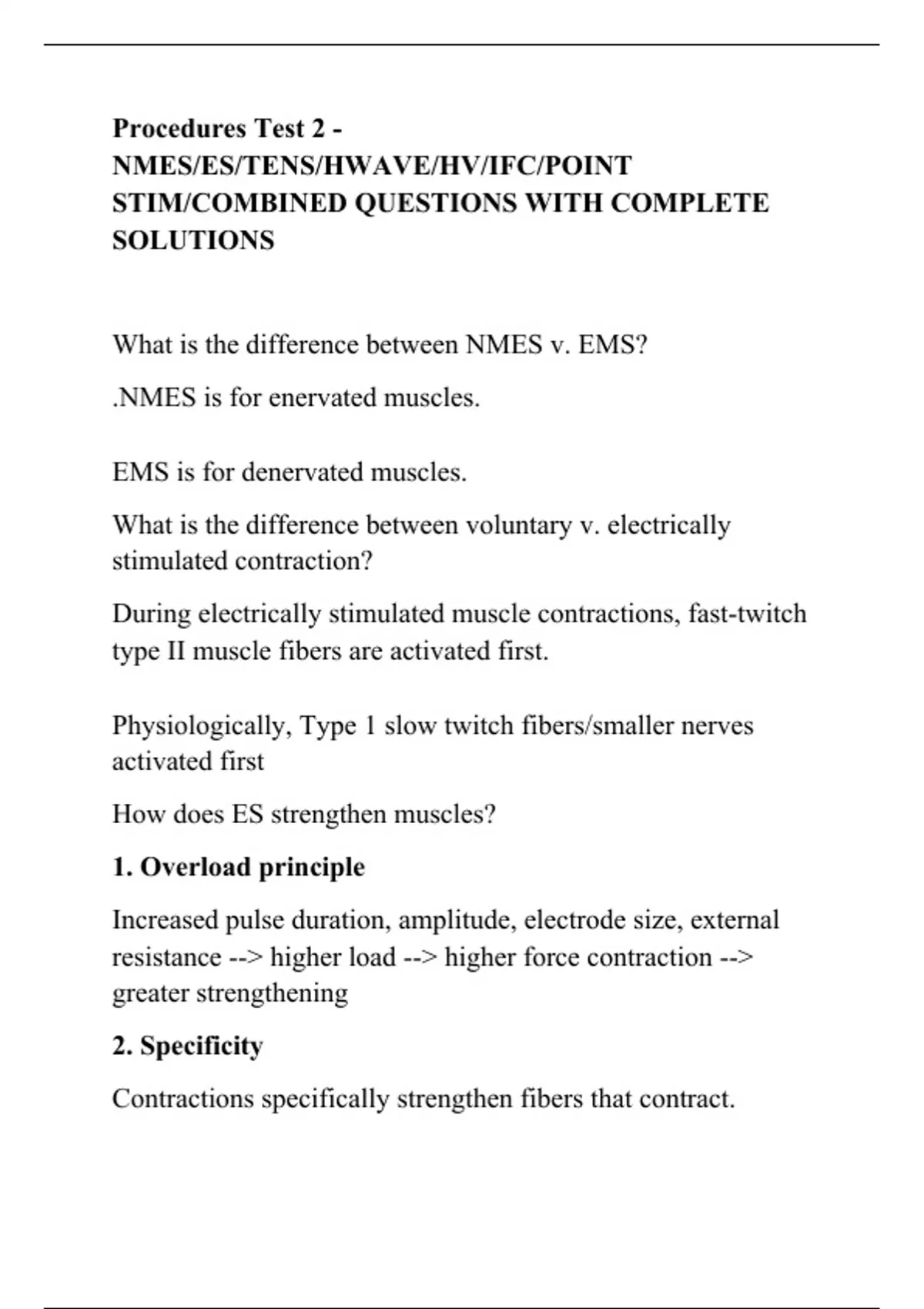 Procedures Test 2 - NMES/ES/TENS/HWAVE/HV/IFC/POINT STIM/COMBINED ...