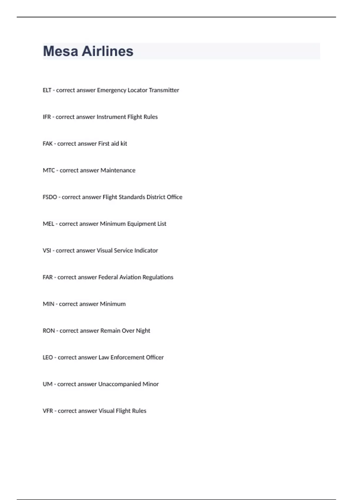 Mesa Airlines questions well answered rated A+ 2023/2024 - Mesa Airlines - Stuvia US