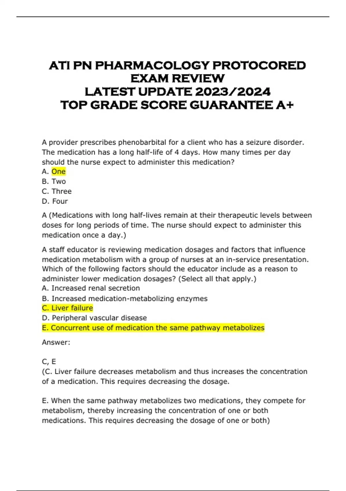 ATI PN PHARMACOLOGY PROTOCORED EXAM REVIEW LATEST UPDATE 2023/2024 TOP ...