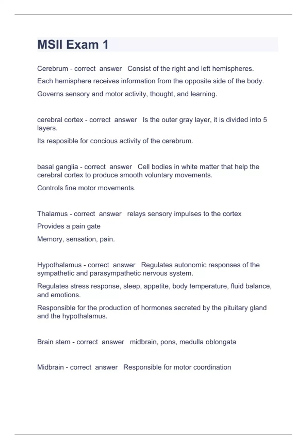 MSII Exam 1 Question and answers 100% correct 2023/2024 - MSII - Stuvia US