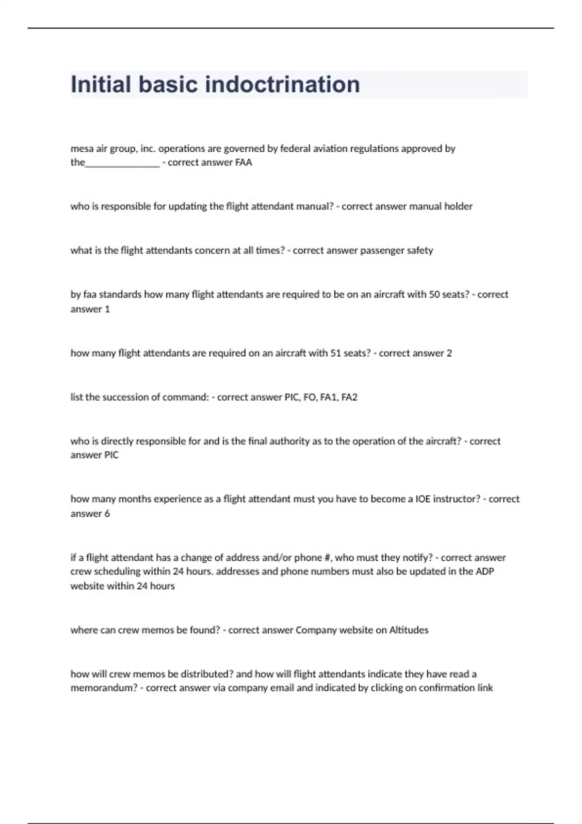 Initial basic indoctrination questions n answers graded A+ - Stuvia US