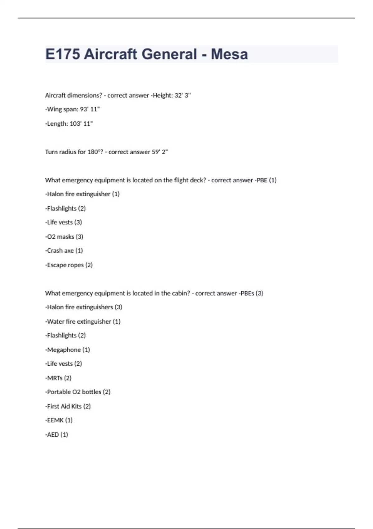 E175 Aircraft General - Mesa 2023/2024 updated to pass - Mesa Airlines ...