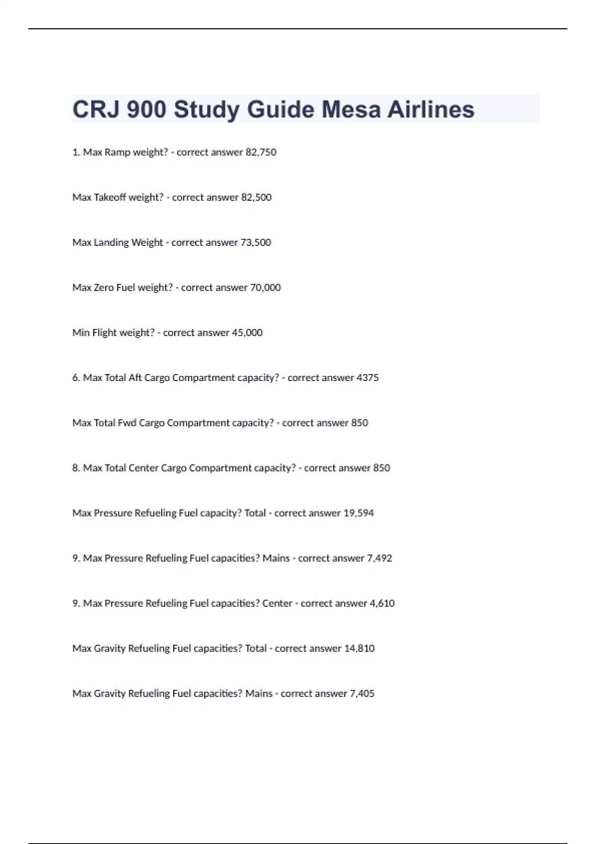 CRJ 900 Study Guide Mesa Airlines questions with 100% correct answers ...
