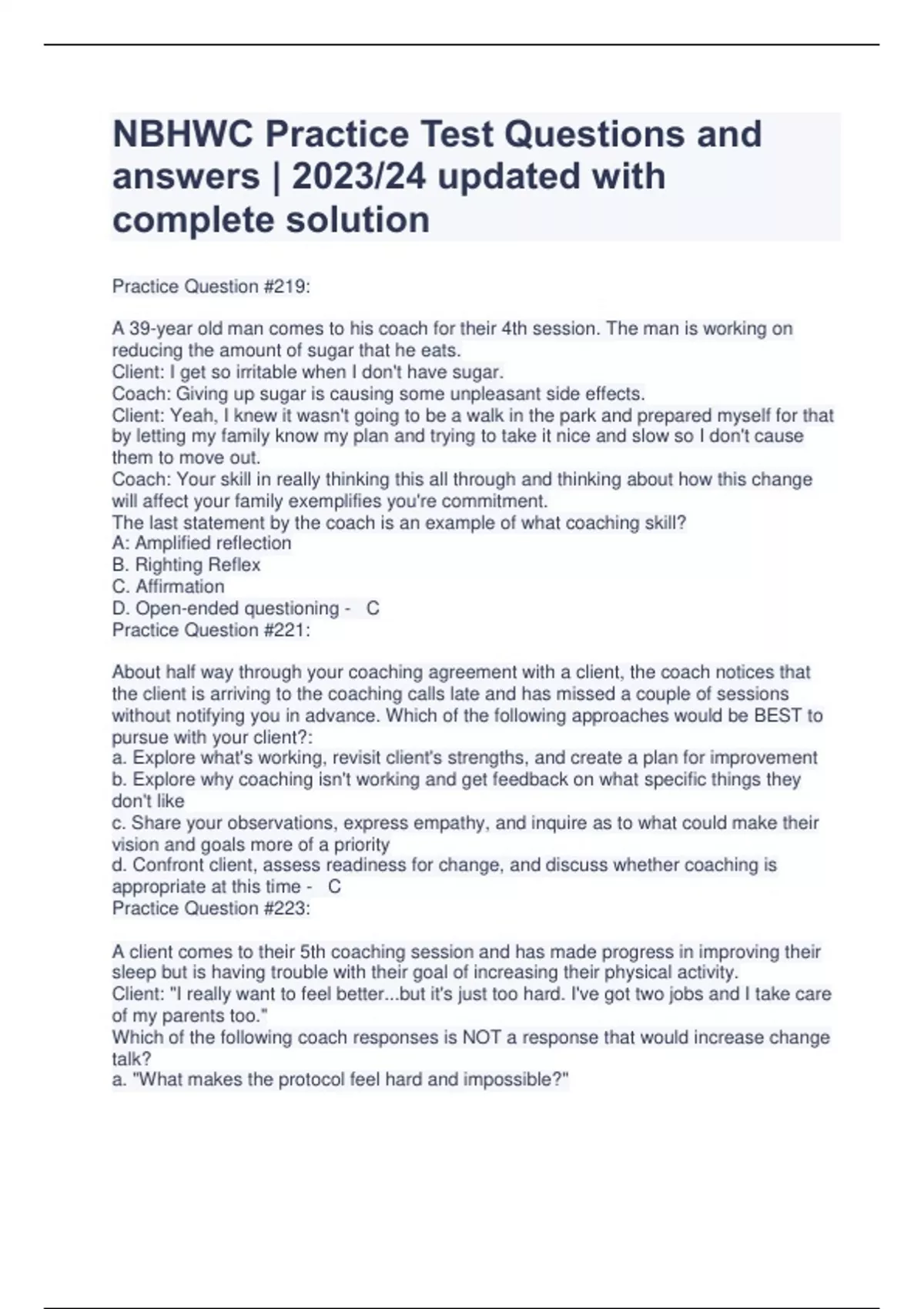 NBHWC Practice Test Questions and answers | 2023/24 updated with ...