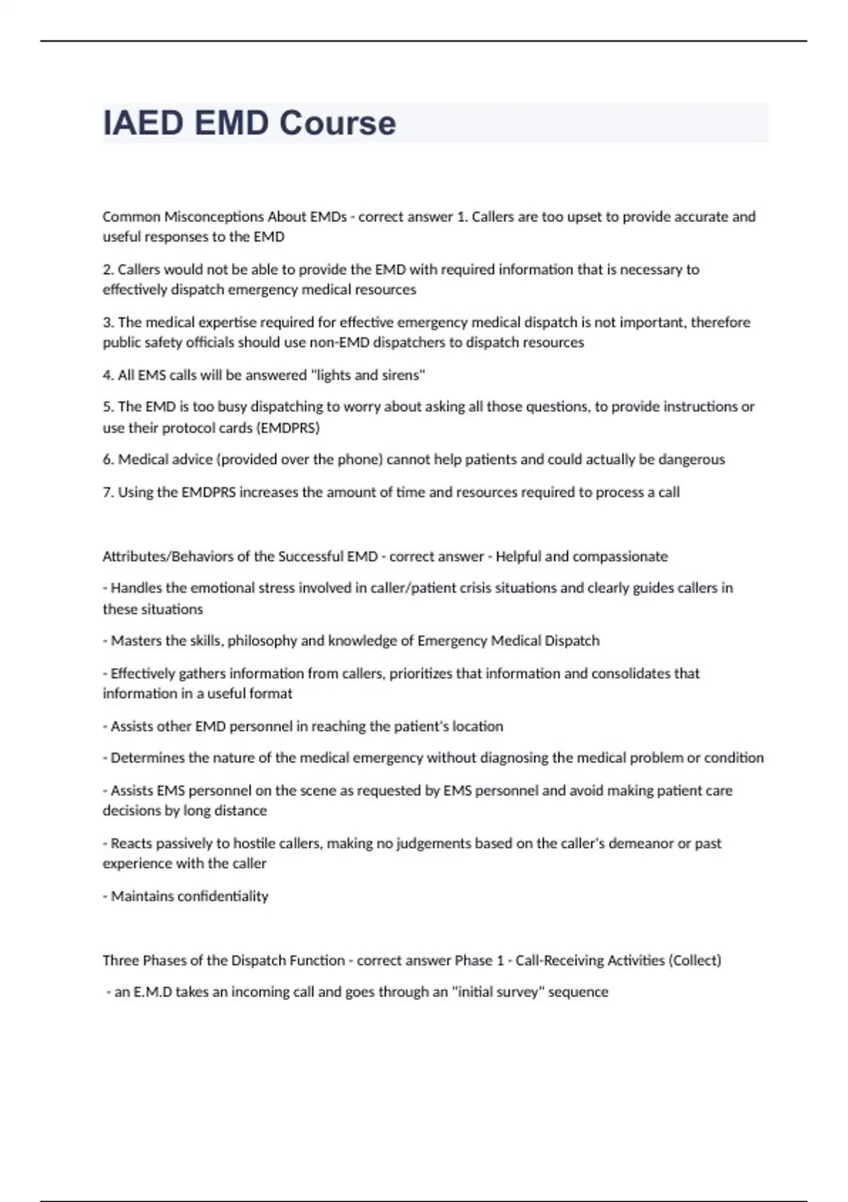 IAED EMD Course question n answers graded A+ 2023/2024 - IAED - Stuvia US