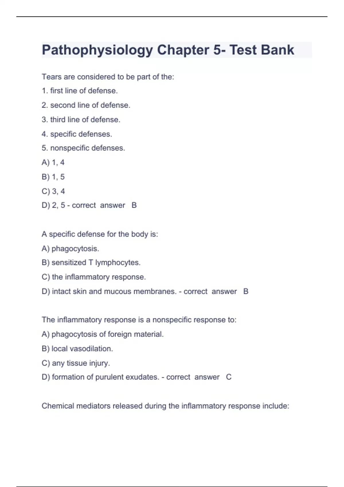 Pathophysiology Chapter 4 Question and answers correctly solved 2023/ ...