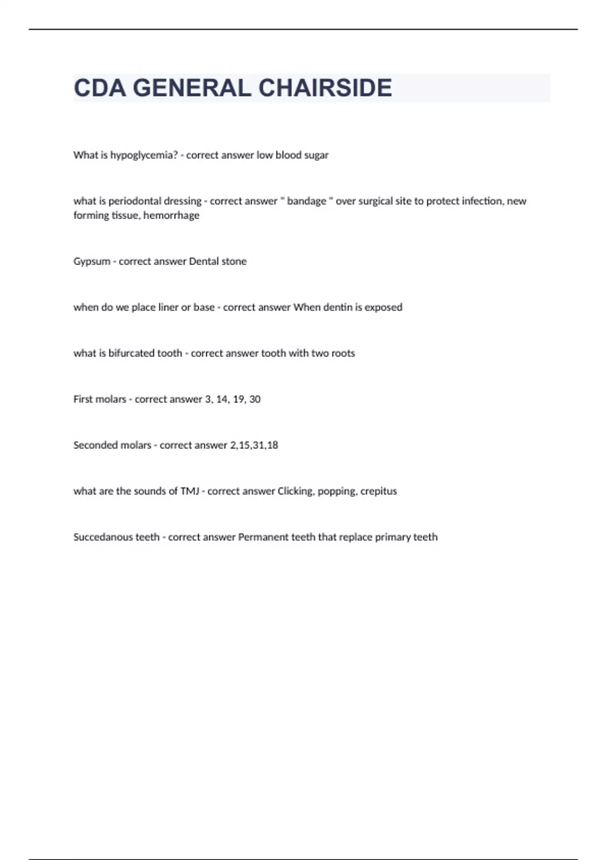 CDA GENERAL CHAIRSIDE fully solved graded A+ 2023/2024 passed - CDA ...