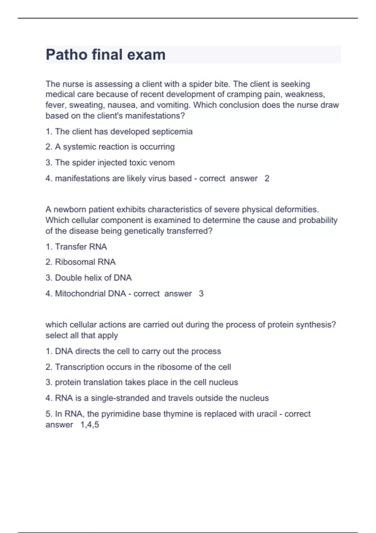 Patho final exam Questions with complete solution 2023/2024 - Stuvia US