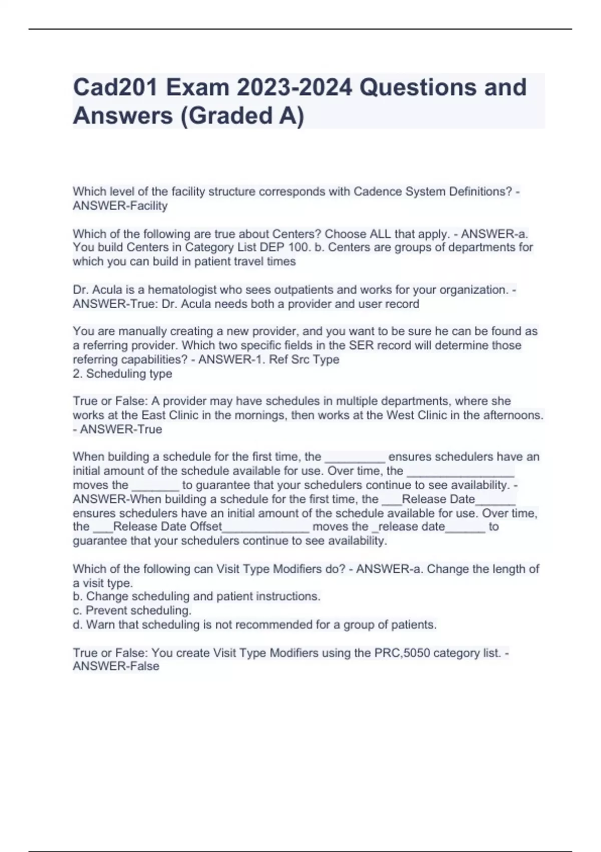 Cad201 Exam Questions and Answers (Graded A) - Cad201 - Stuvia US