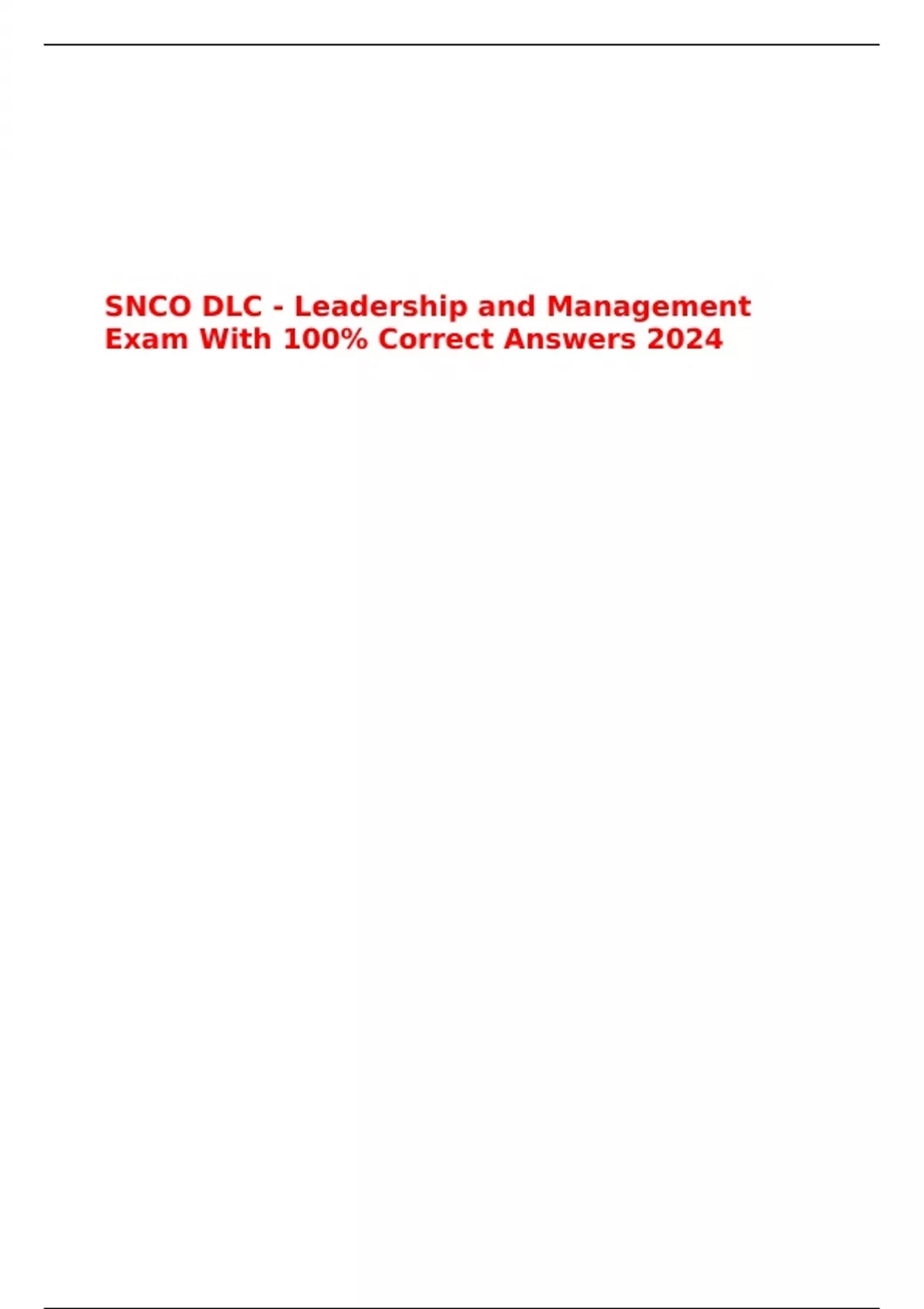 SNCO DLC - Leadership and Management Exam With 100% Correct Answers ...