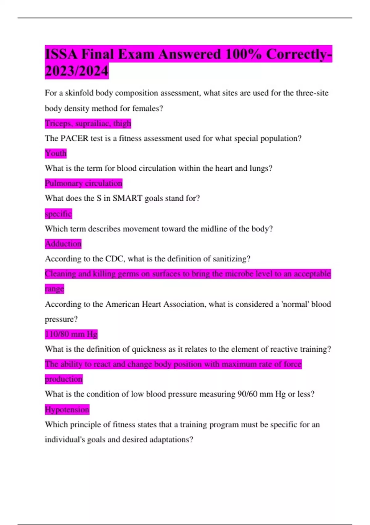 ISSA Final Exam Answered 100% Correctly-2023/2024 - ISSA - Stuvia US